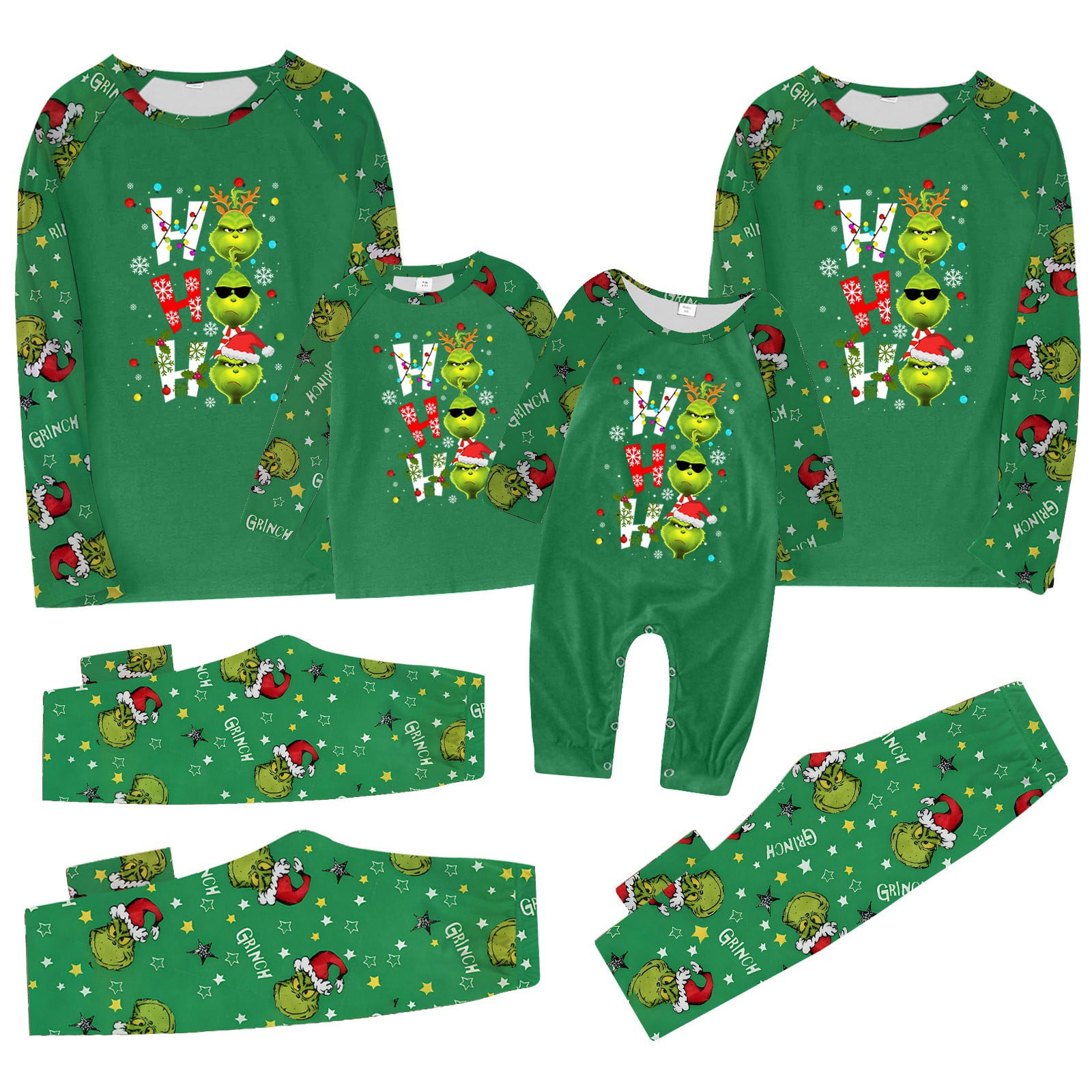Grinch Parent-Child Christmas Alphabet Printed Round Neck Long Sleeve ...