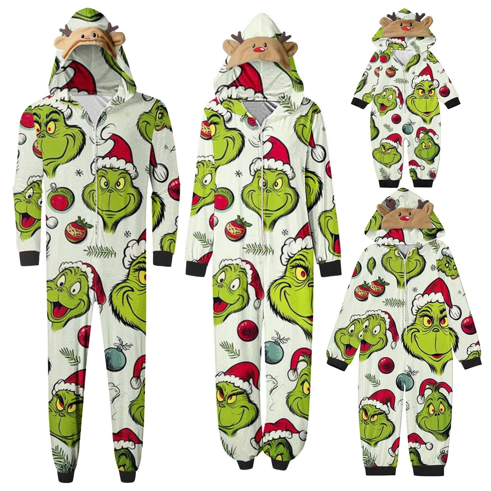 Grinch Parent-Christmas Printed Parent-Child Hooded Zip One-Piece ...