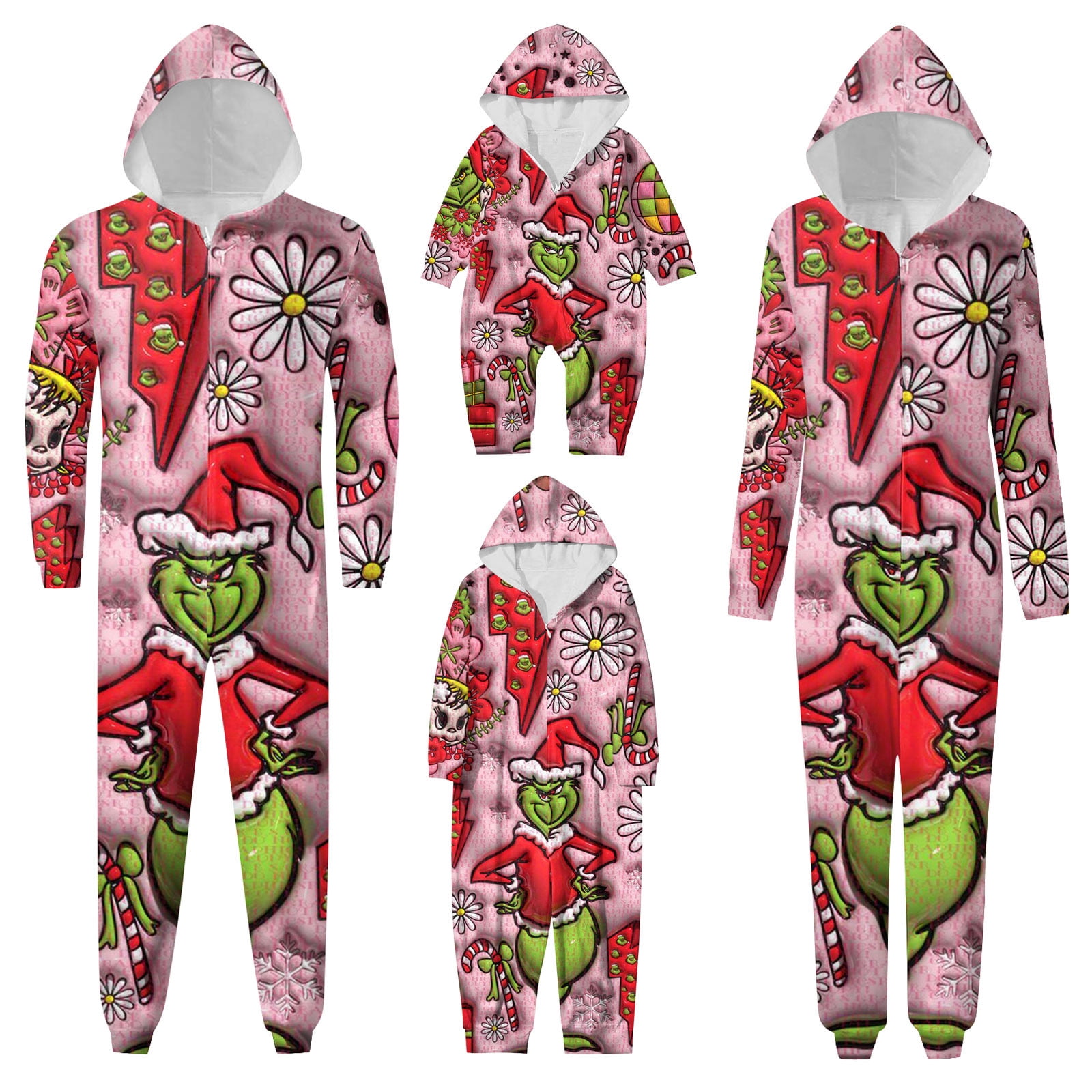Grinch Parent-Christmas Printed Parent-Child Hooded Zip One-Piece ...