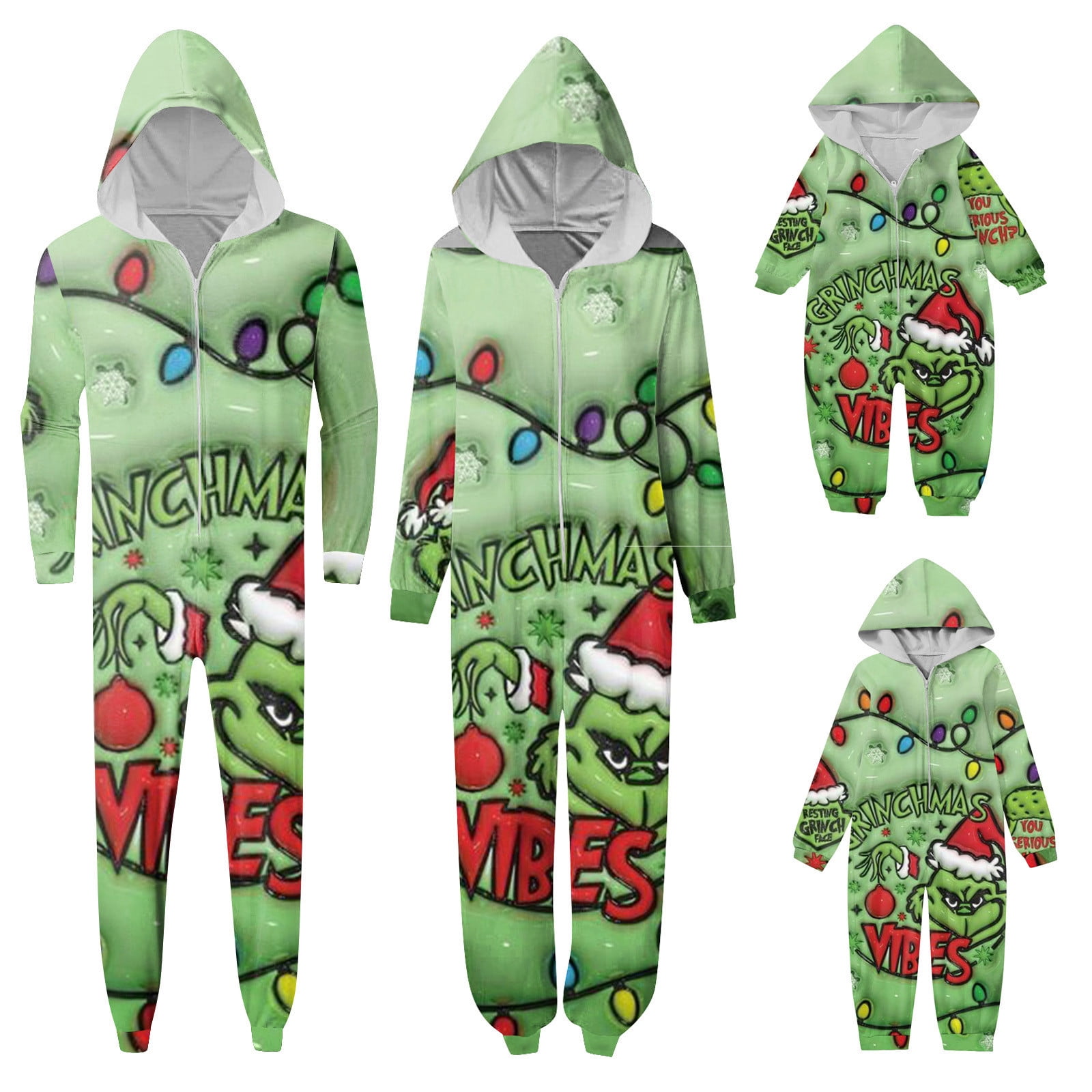 Grinch Parent-Christmas Printed Parent-Child Hooded Zip One-Piece ...