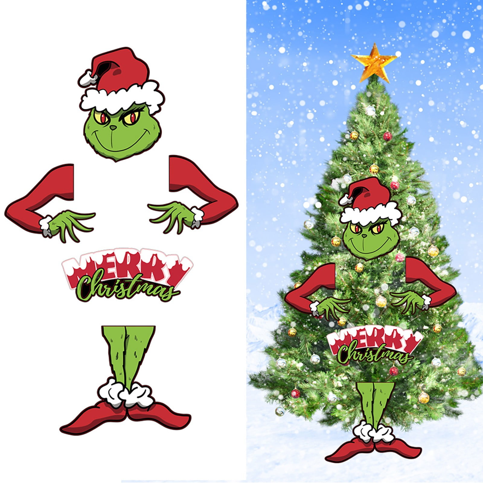 Grinch Peeking Christmas Tree Decoration Kit , Unique Character Set ...