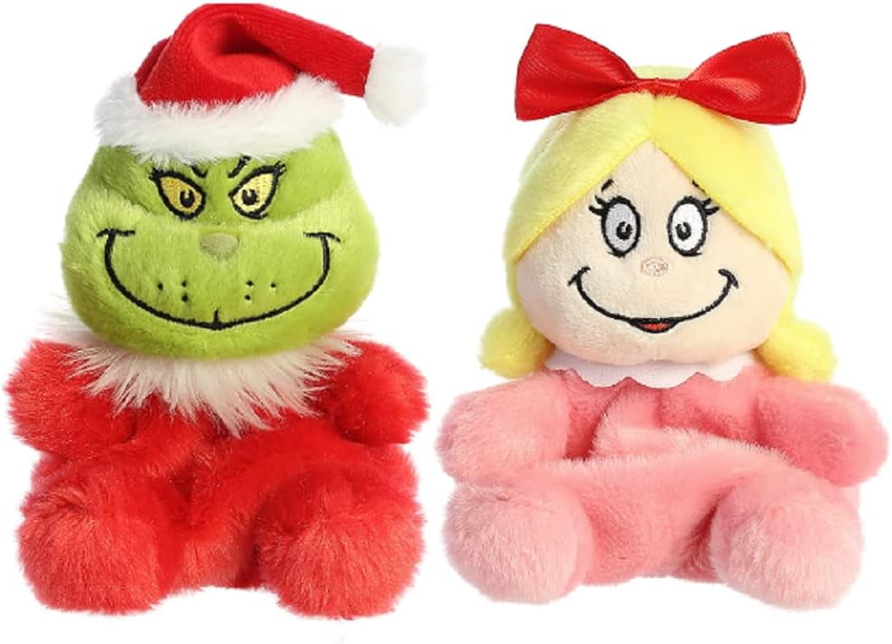 Gomind Palm Pals Christmas Grinch Plush 2 Piece Bundle, Santa Grinch ...