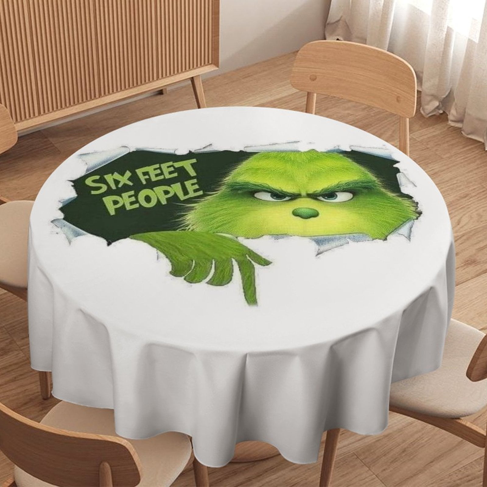 Grinch Round Tablecloth，Waterproof Stain and Wrinkle Resistant Washable ...