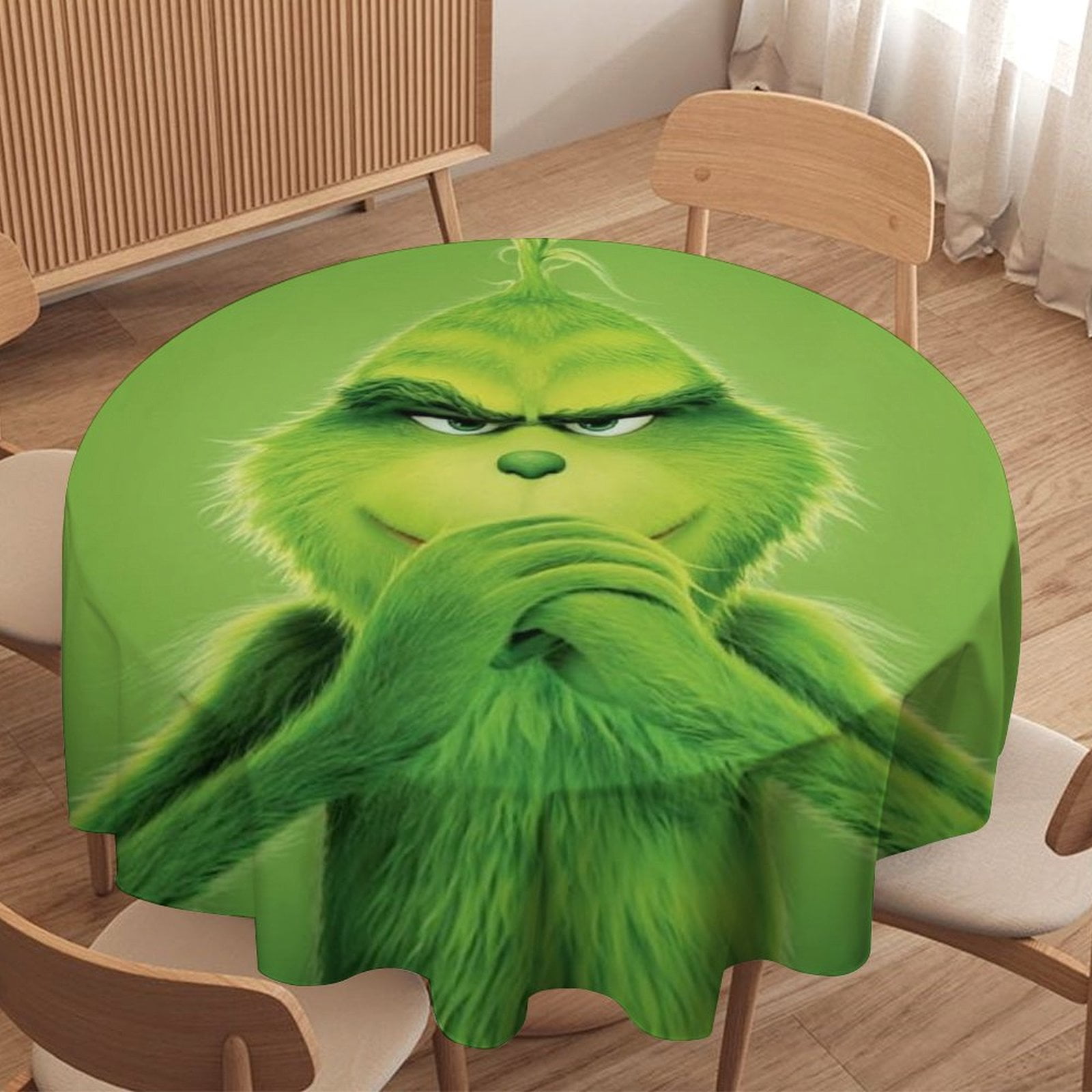 Grinch Round Tablecloth，Waterproof Stain and Wrinkle Resistant Washable Fabric Table Cloth for ...