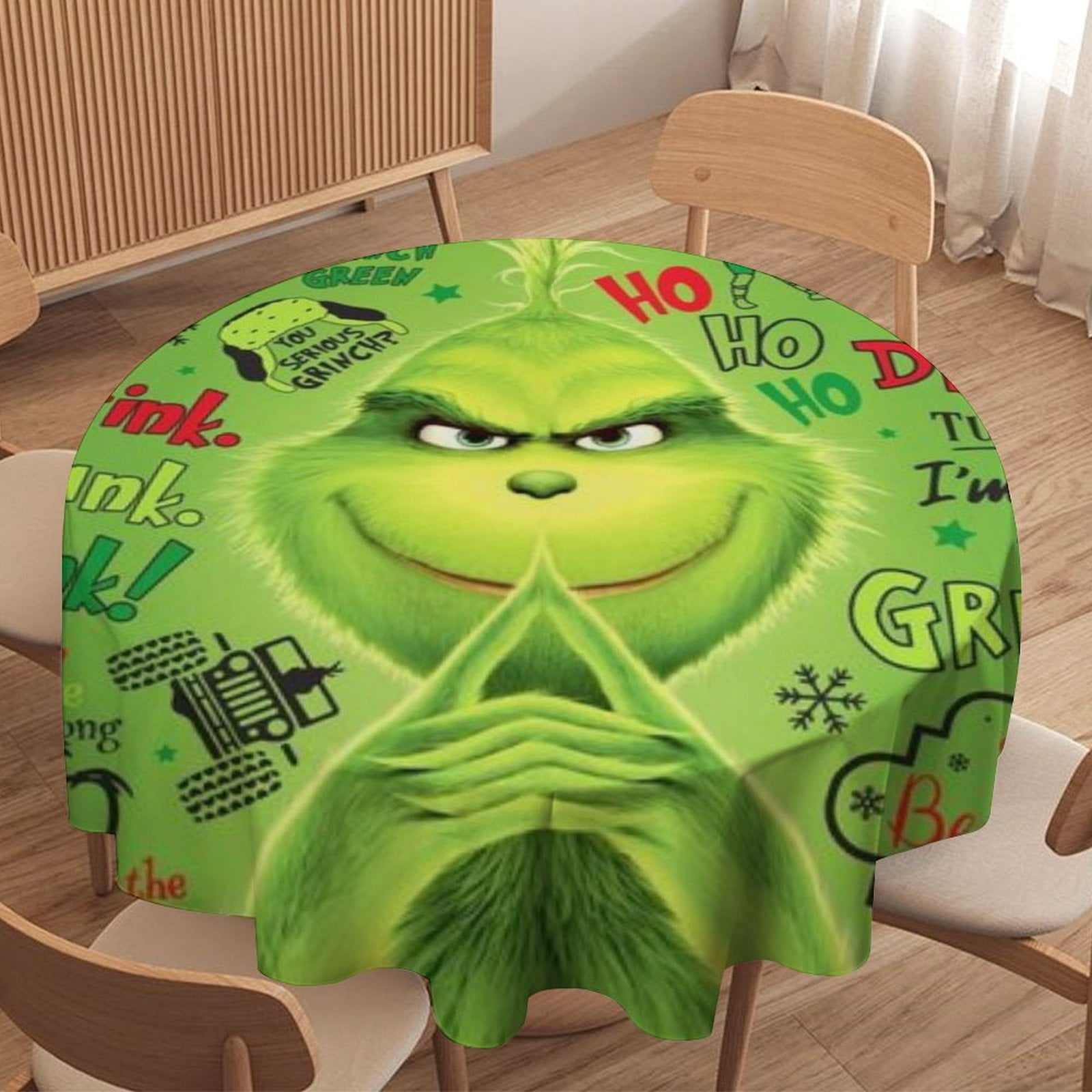 Grinch Round Tablecloth，Waterproof Stain and Wrinkle Resistant Washable ...
