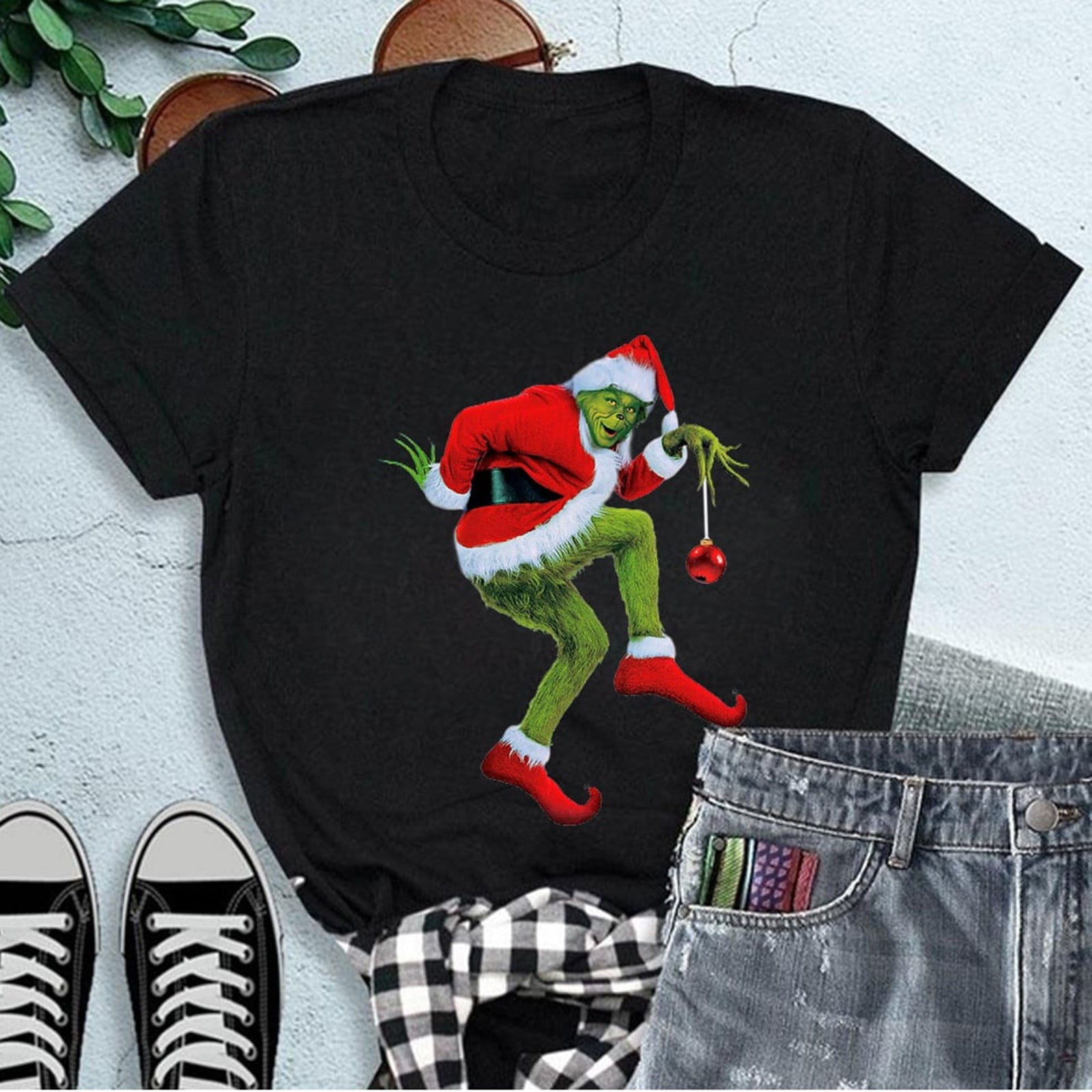 Grinch Shirt Women Plus Size Unisex Cotton T-Shirt Round Neck Short ...