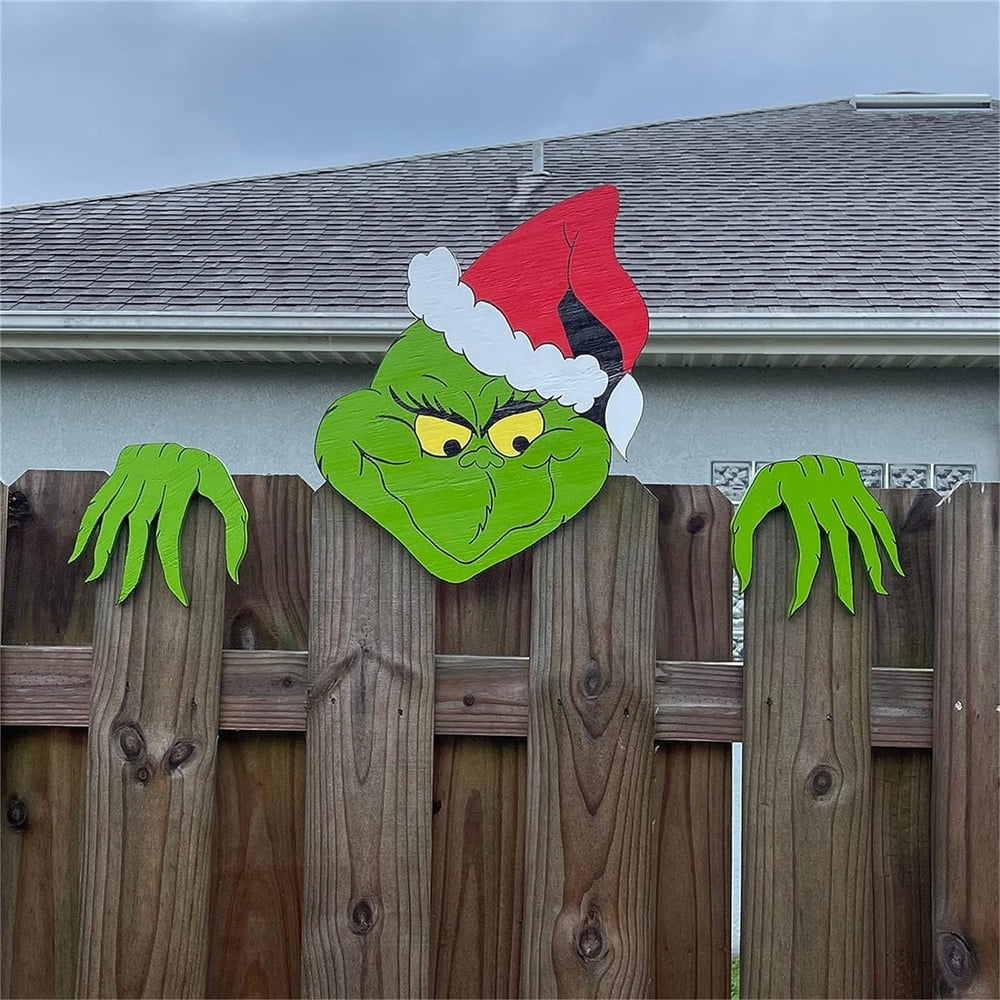 Grinch Stealing Christmas Outdoor Fence Peeker Decoration - Walmart.com