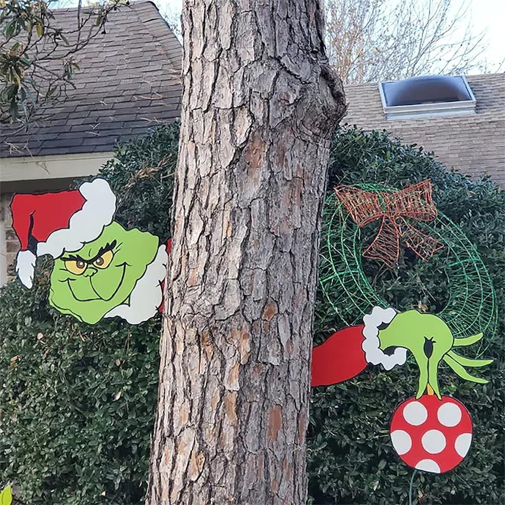 Grinch Stealing Christmas Outdoor Fence Peeker Decoration - Walmart.com