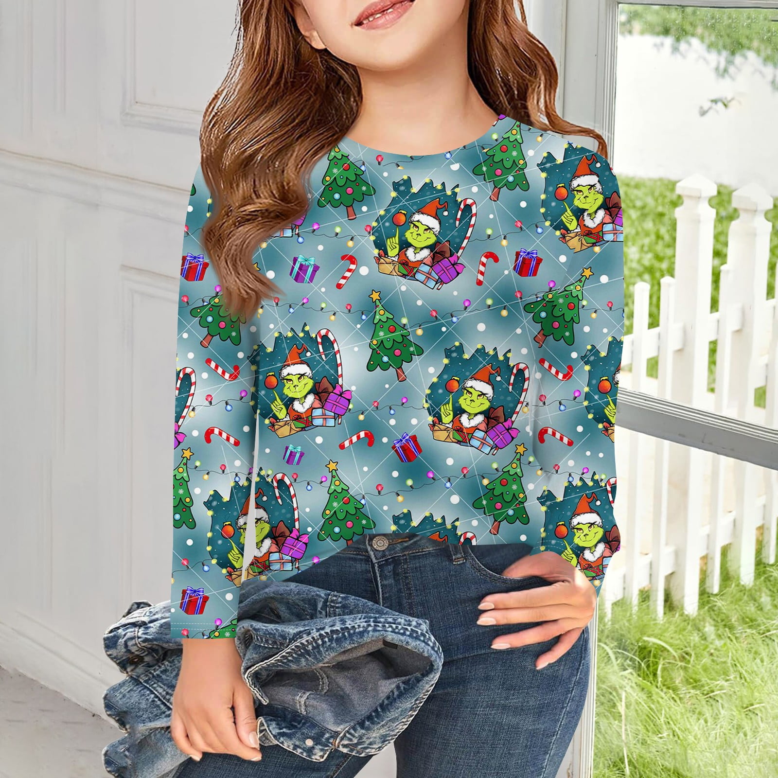 Grinch Sweatshirt Christmas Top,Girls Long Sleeve T Shirts Kids Fall ...