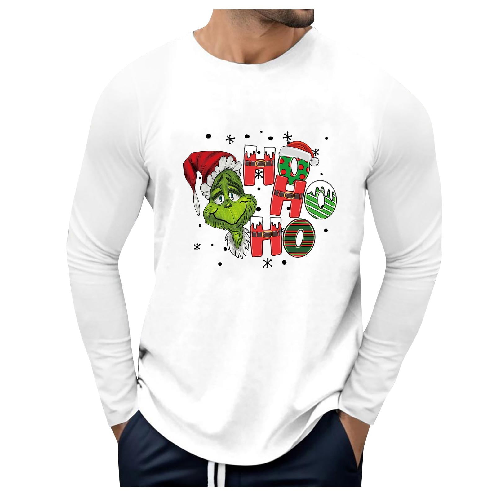 Grinch T-Shirt Men's Round Neck Long Sleeve Autumn Winter Grinch ...