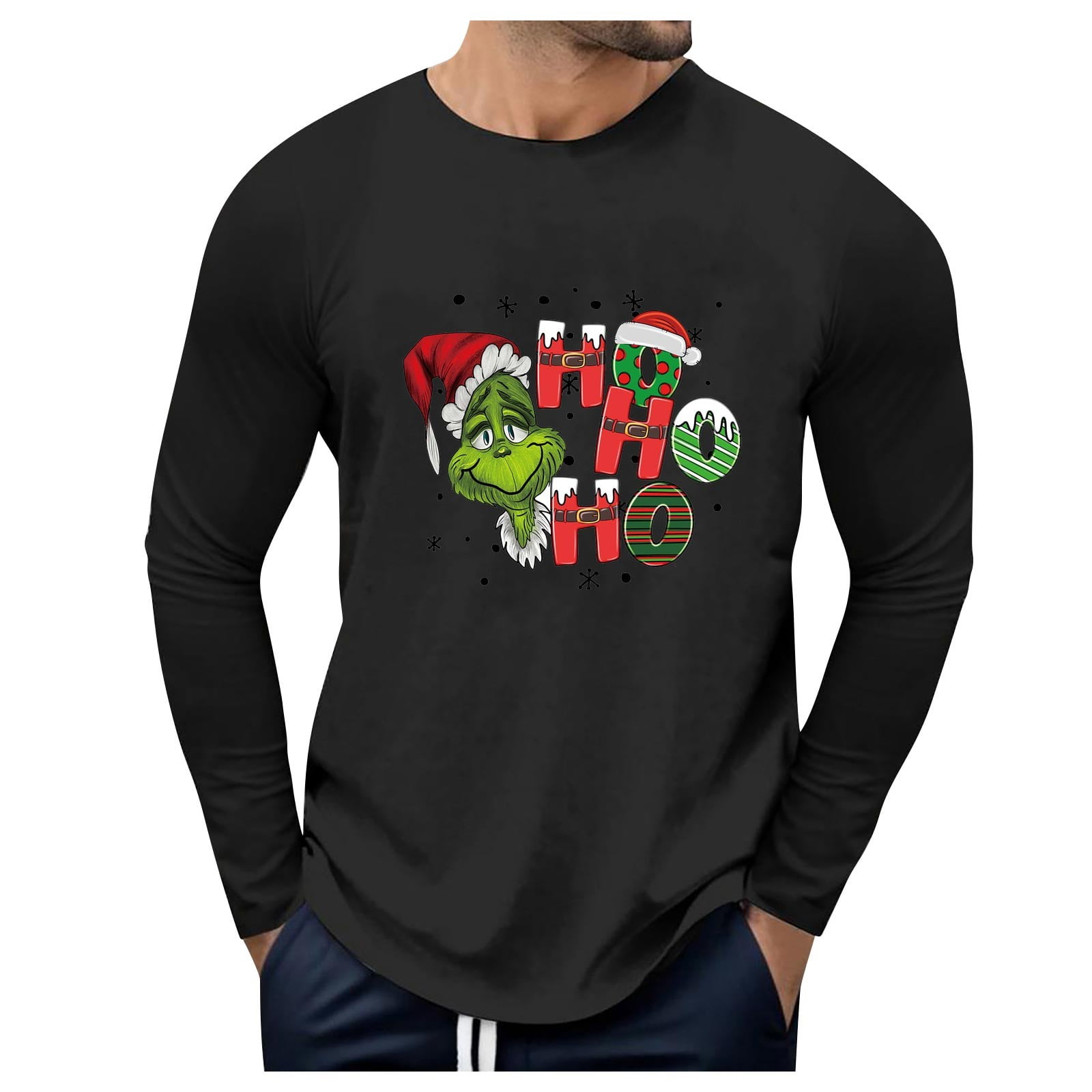 Grinch T-Shirt Men's Round Neck Long Sleeve Autumn Winter Grinch ...