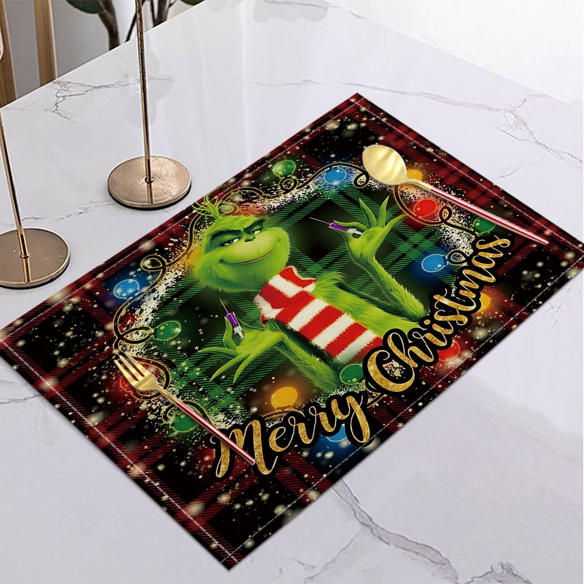 Grinch Table Mat, Tabletop Decor Reusable Washable Party Celebration ...