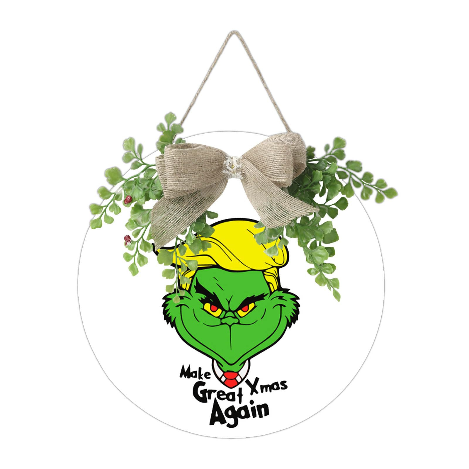 Grinch-Themed Christmas Door Sign, Wooden Construction With Polished ...