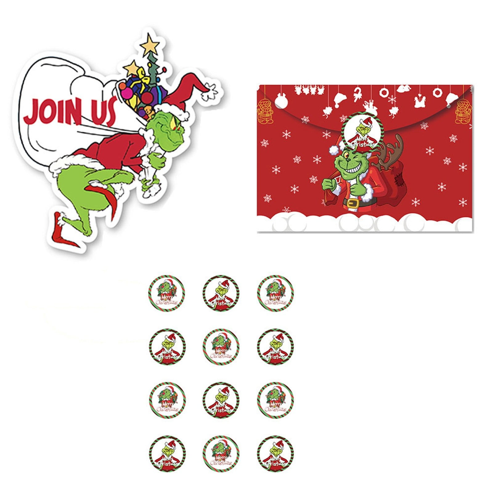 Grinch Themed Christmas Party Invitations With Envelopes And Stickers ...