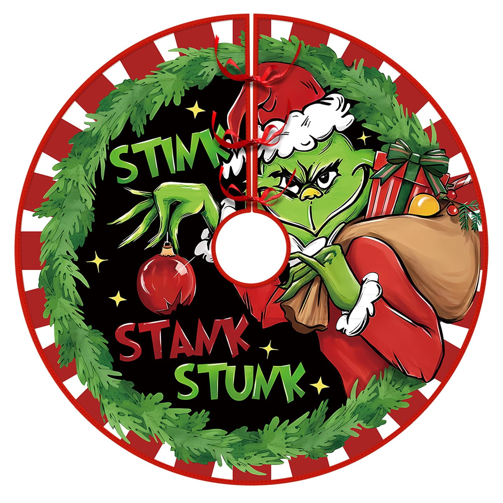 Grinch-Themed Christmas Tree Skirt 122Cm Long With Three Fixed Straps ...