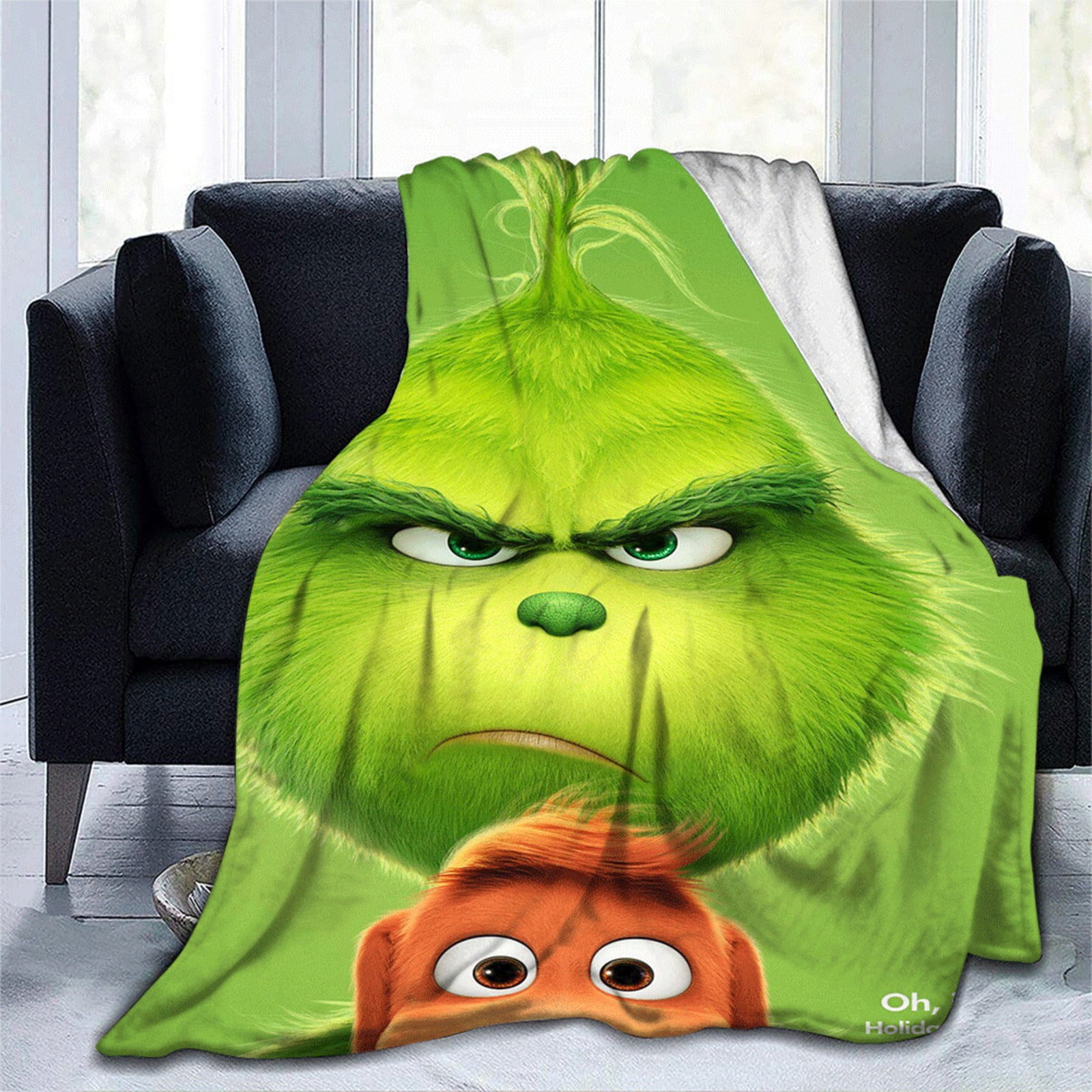 Grinch-Themed Flannel Digital Printed Throw Blanket With 3D Embroidery ...