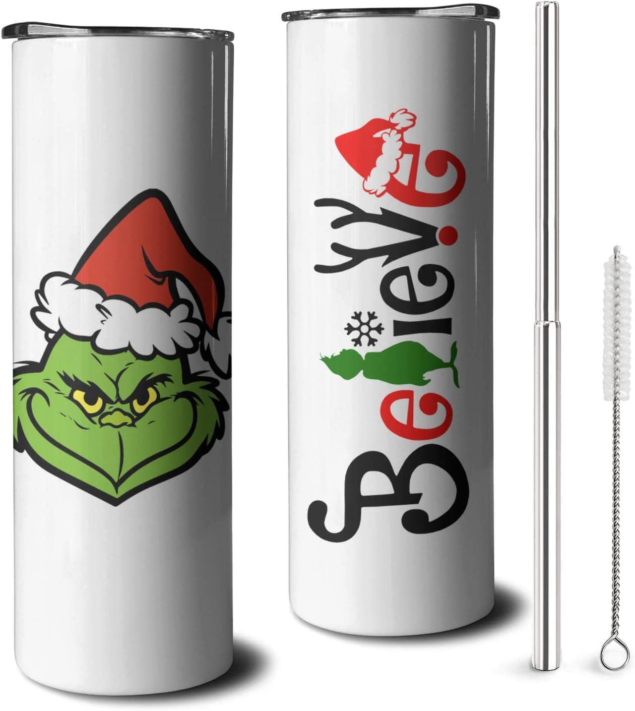 Grinch Tumbler With Lid and Straw Stainless Steel 20oz Grinch Skinny ...