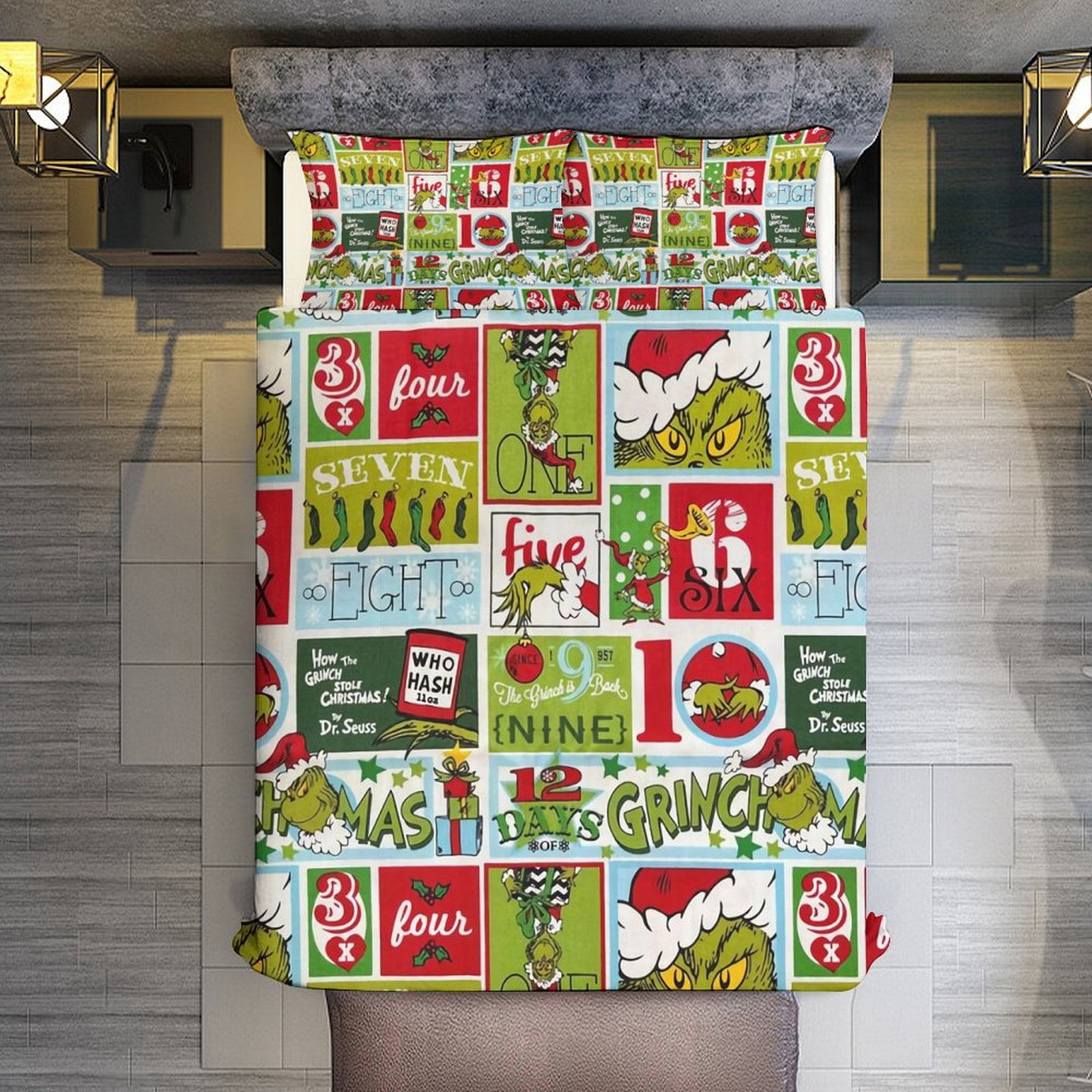Grinch Twelve Days of Christmas Bed Sheet Set for Kids Boys Girls,Duvet ...