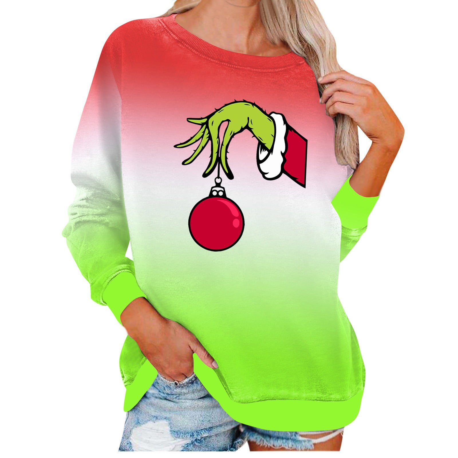 Grinch Ugly Christmas Sweatshirts for Women 2024 Long Sleeves Crewneck ...