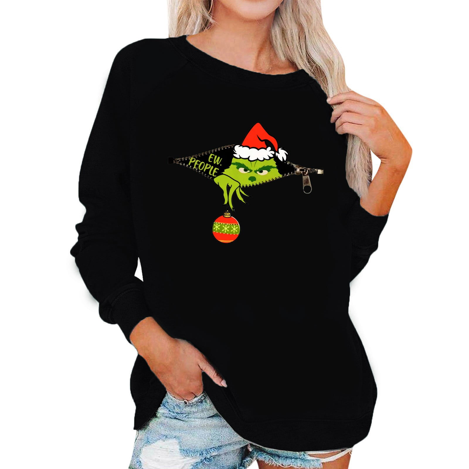 Grinch Ugly Christmas Sweatshirts for Women 2024 Long Sleeves Crewneck ...