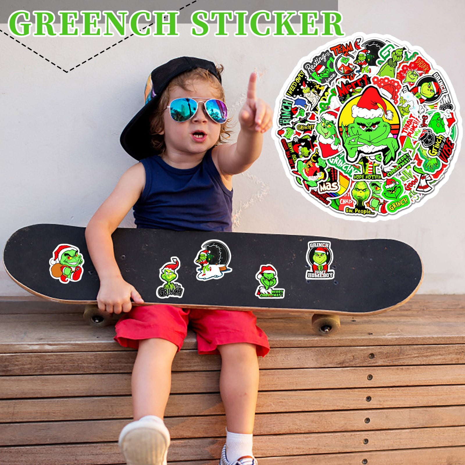 Grinch Wall Stickers, Christmas Stickers, Grinch Face Decal, Grinch ...
