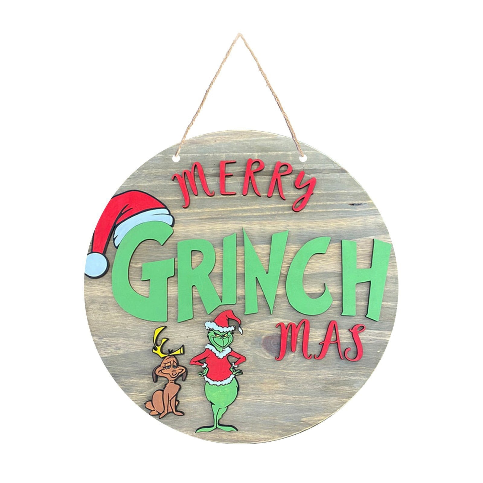 Grinch Welcome Sign Wooden Hanging Plaque Decoration With Green Grin ...