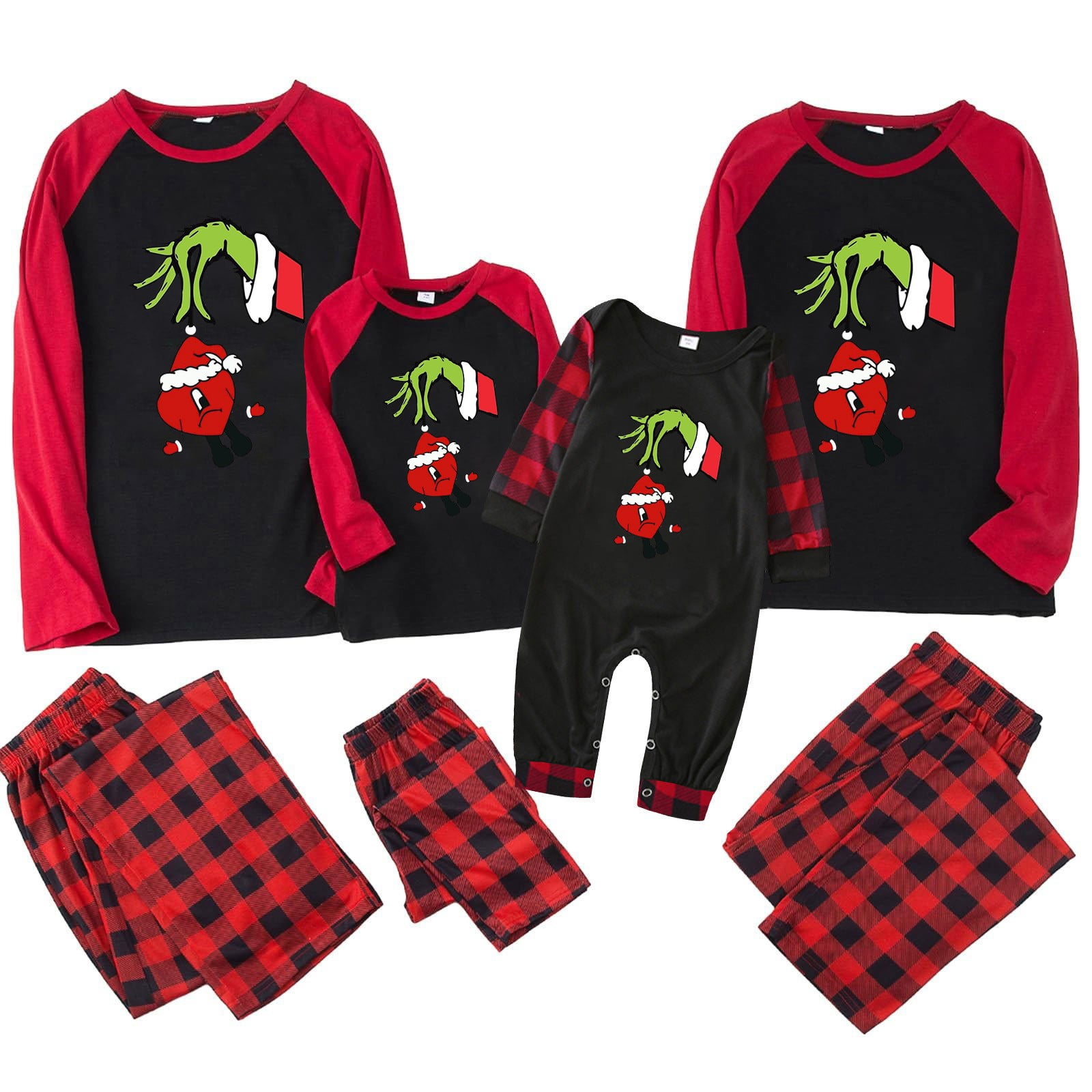Grinch Xmas Prints Family Matching Long Sleeve Tops+Pants Set Family ...