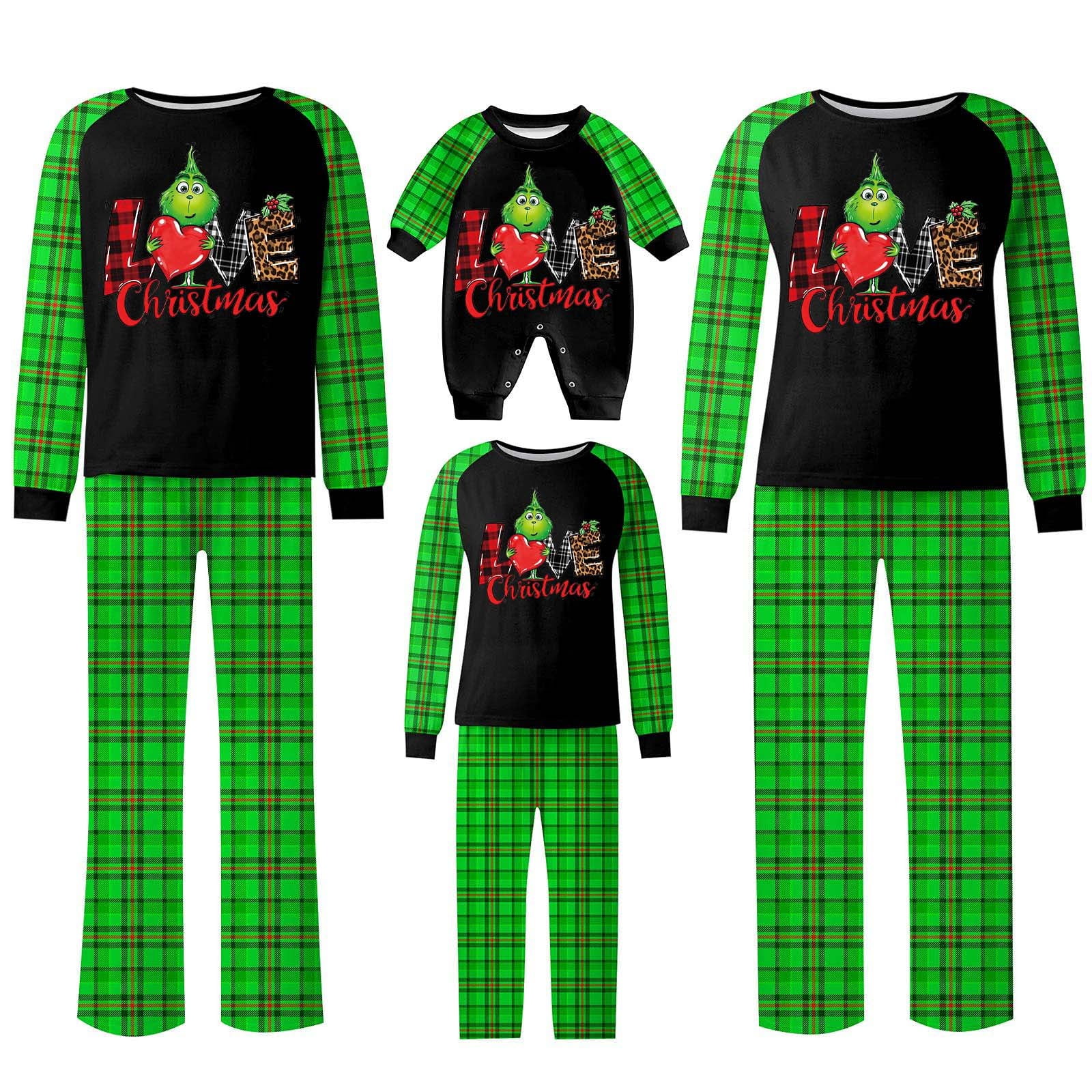 Grinch Xmas Prints Family Matching Long Sleeve Tops+Pants Set Family ...