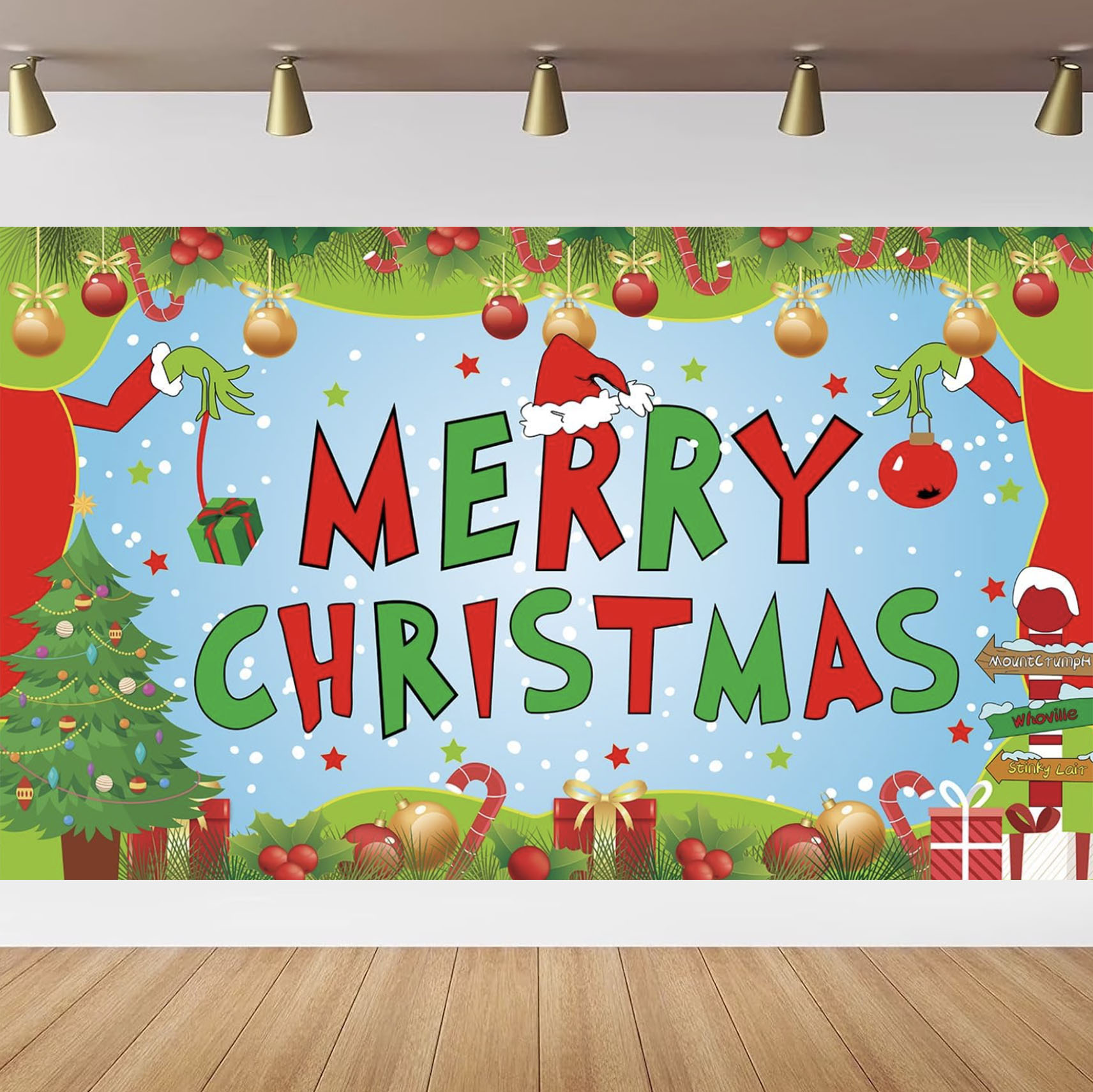 Grinch backdrop, 60x40 inch Grinch Christmas party backdrop, Christmas ...