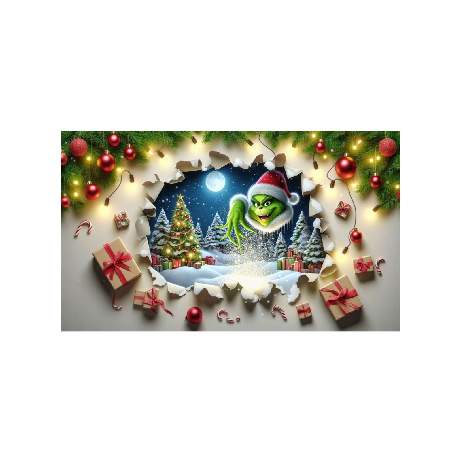 Grinch decor Festive Christmas Wall Art Decor 3D Holiday Mural with ...