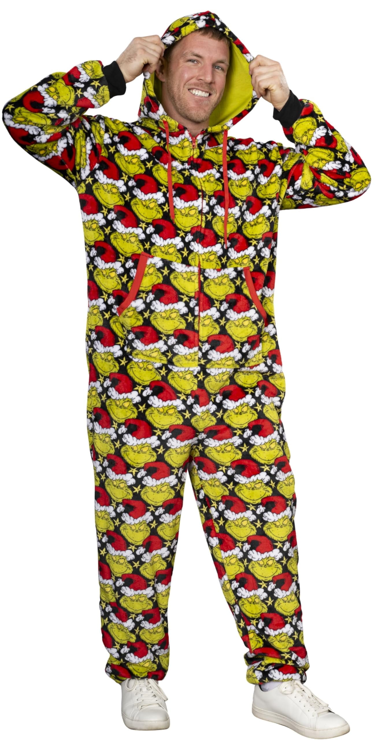 Grinch with Santa Hat Face All Over Pajamas Jumpsuit - Christmas Union ...