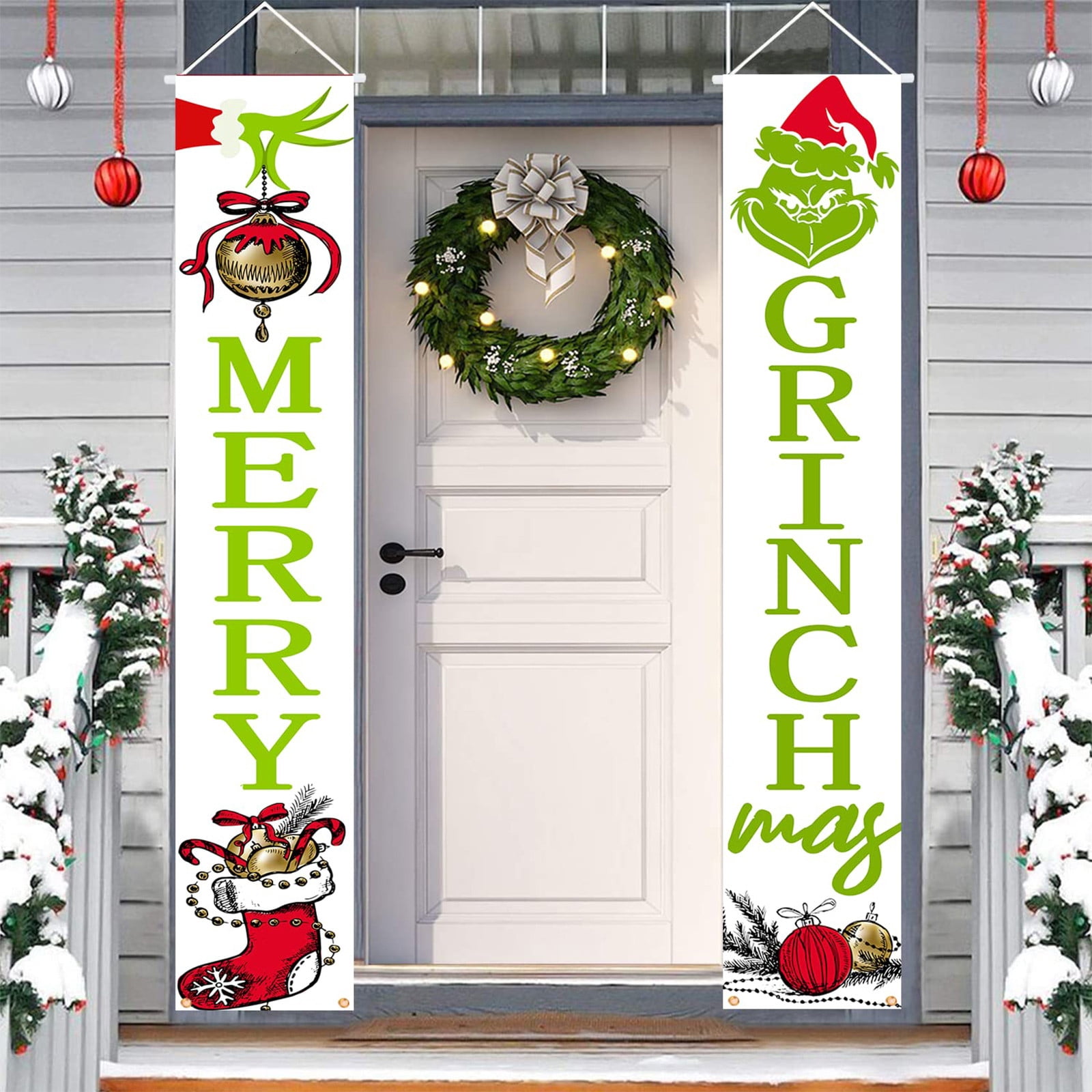Grinchmas Christmas Banners, 2Pcs Grinch Themed Porch Decorations With ...