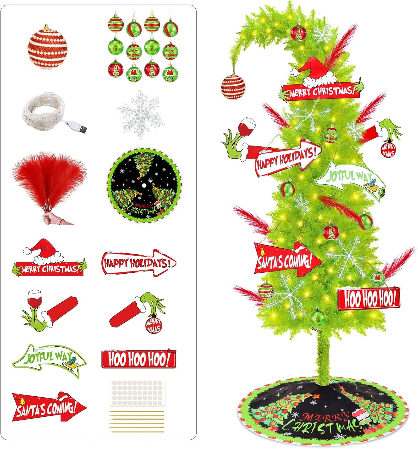 Grinchs Christmas Tree 6FT, Whimsical Bendable Artificial Tree, Lime ...