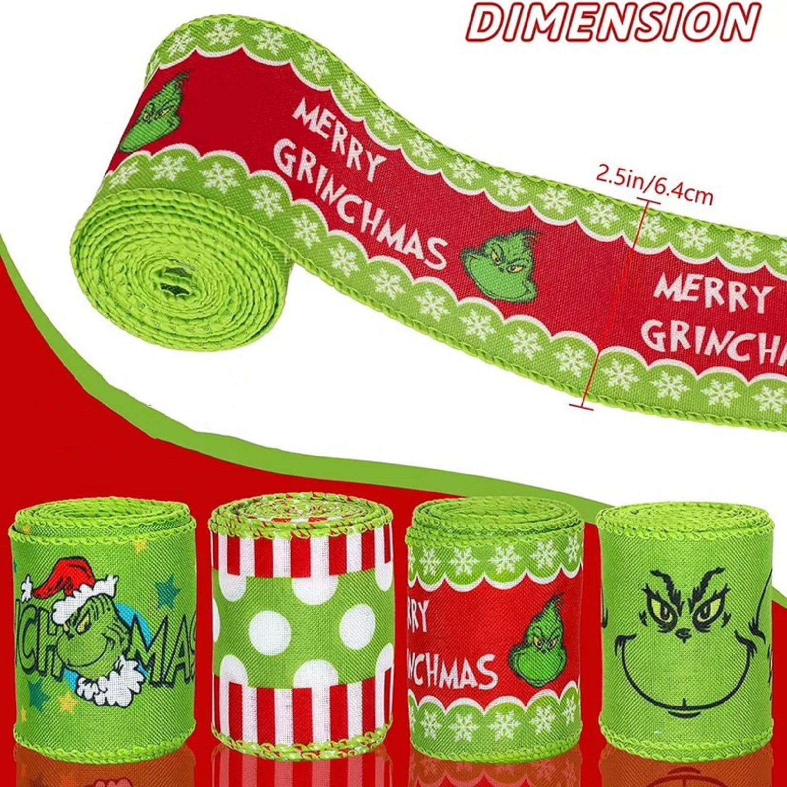 Grinchy Christmas Decorations,Webbing Christmas Ribbon Grinchy Green ...