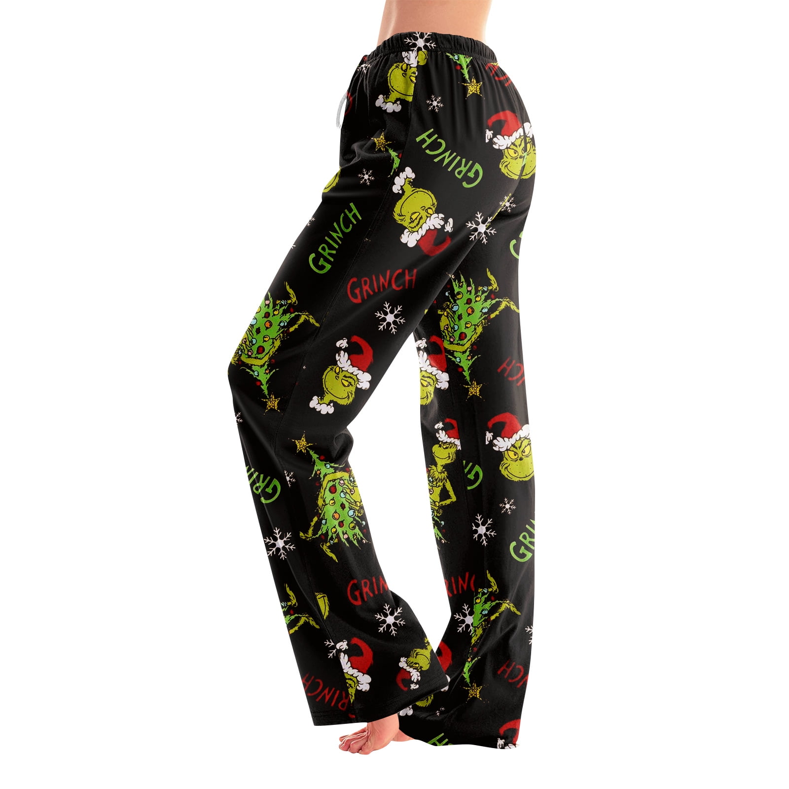 Grinchy Christmas Pajama Pants Women Funny Holiday Elastic Waist Loose Fit Wide Leg Lounge Pants ...
