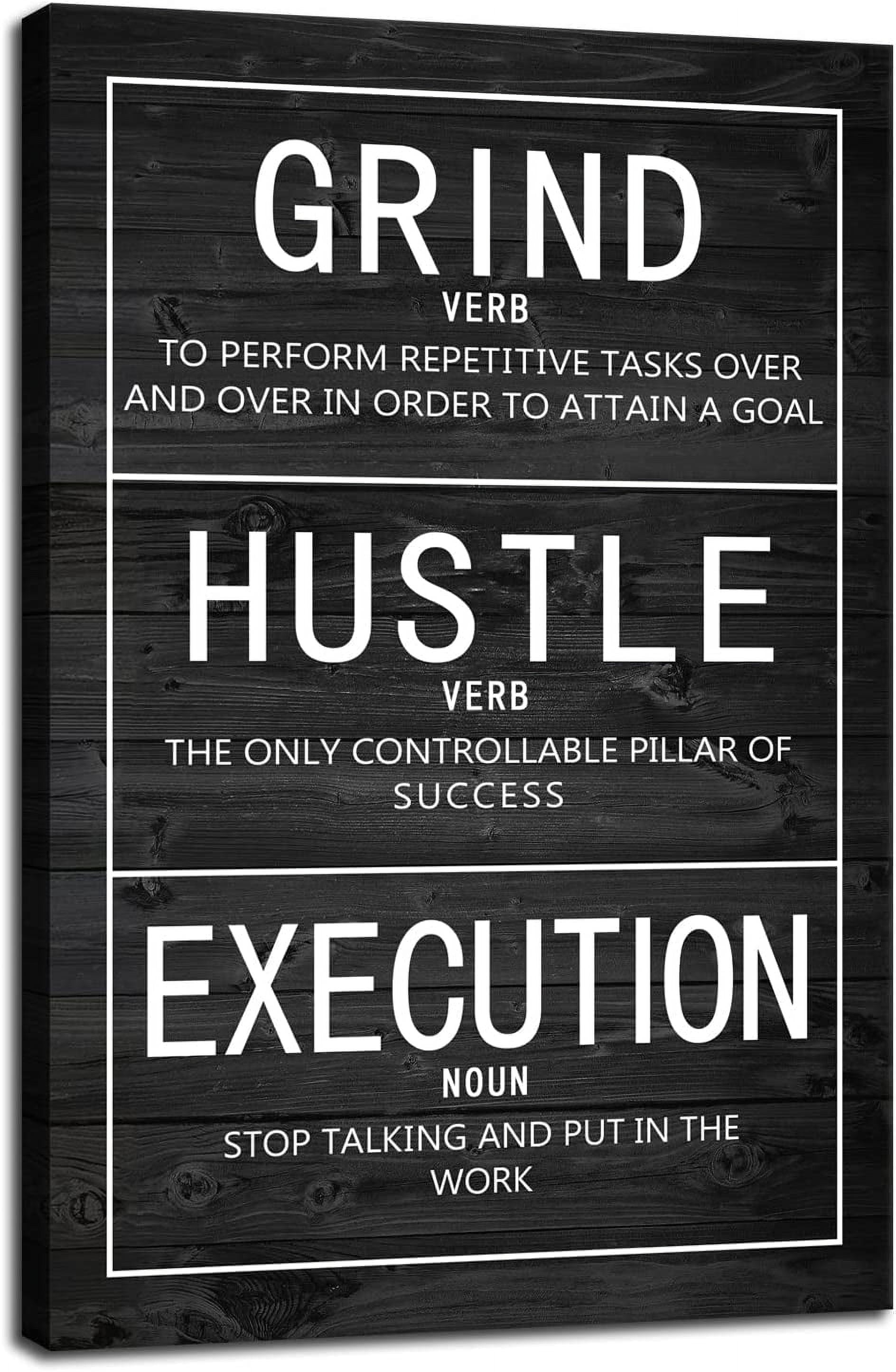 Grind Verb Hustle Verb Execution Noun Inspirational Wall Art Canvas ...