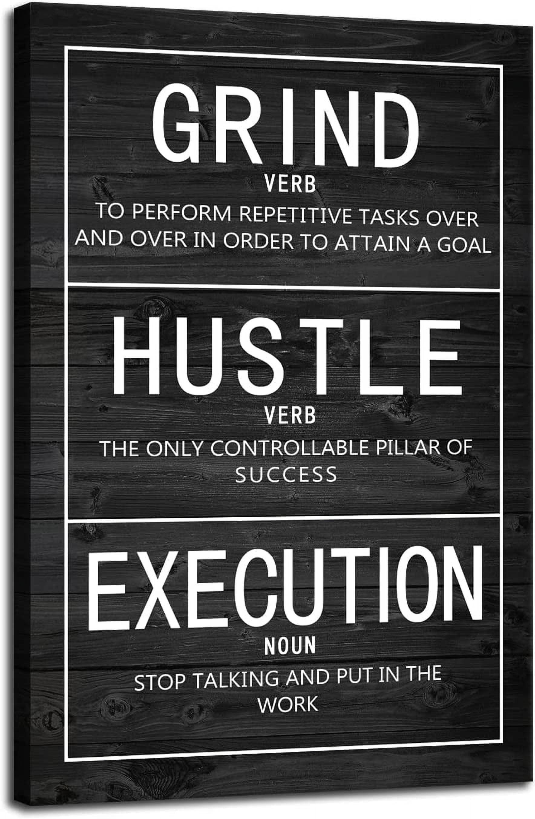 Grind Verb Hustle Verb Execution Noun Motivational Canvas Painting Wall Art Inspirational Poster ...