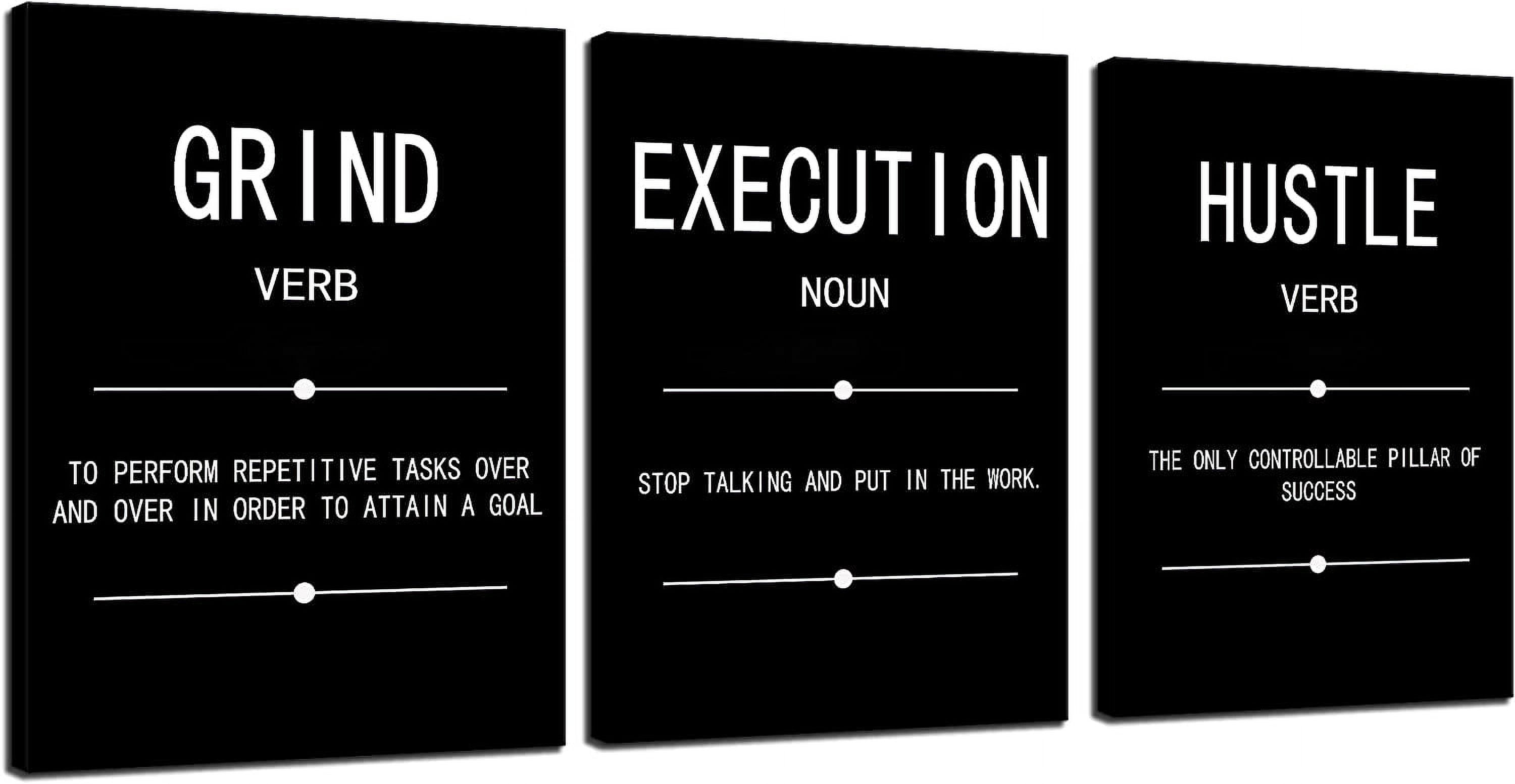 Grind Verb Hustle Verb Execution Noun Motivational Painting Wall Art 3 Pieces Canvas Print ...