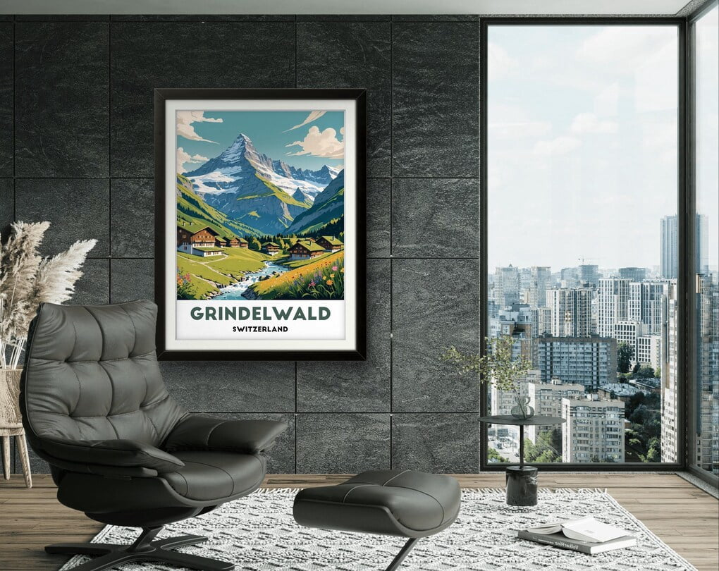 Grindelwald Poster – Alpine Village And Majestic Swiss Alps, Scenic ...