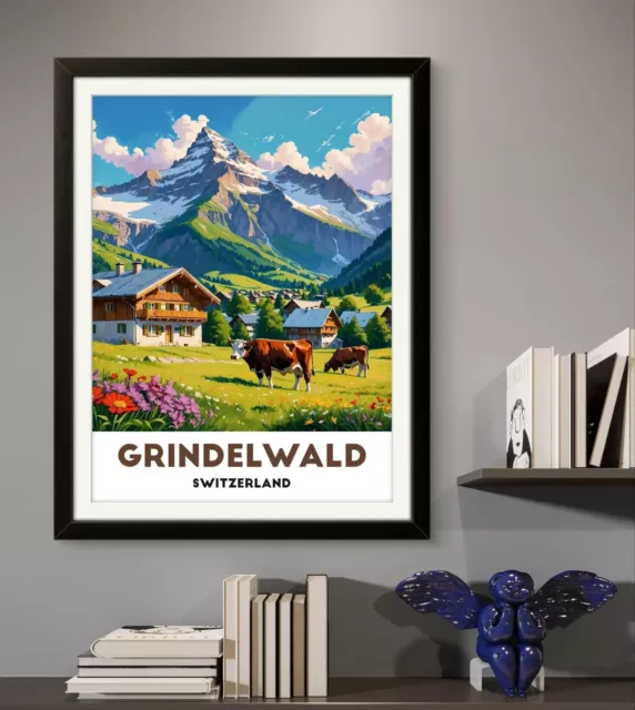 Grindelwald Poster Â€“ Alpine Village And Majestic Swiss Alps, Scenic ...