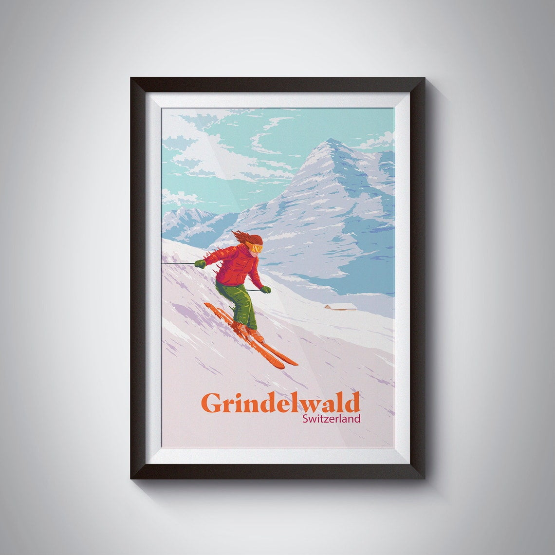 Grindelwald Switzerland Ski Resort Poster, Skiing Print, Swiss Alps ...
