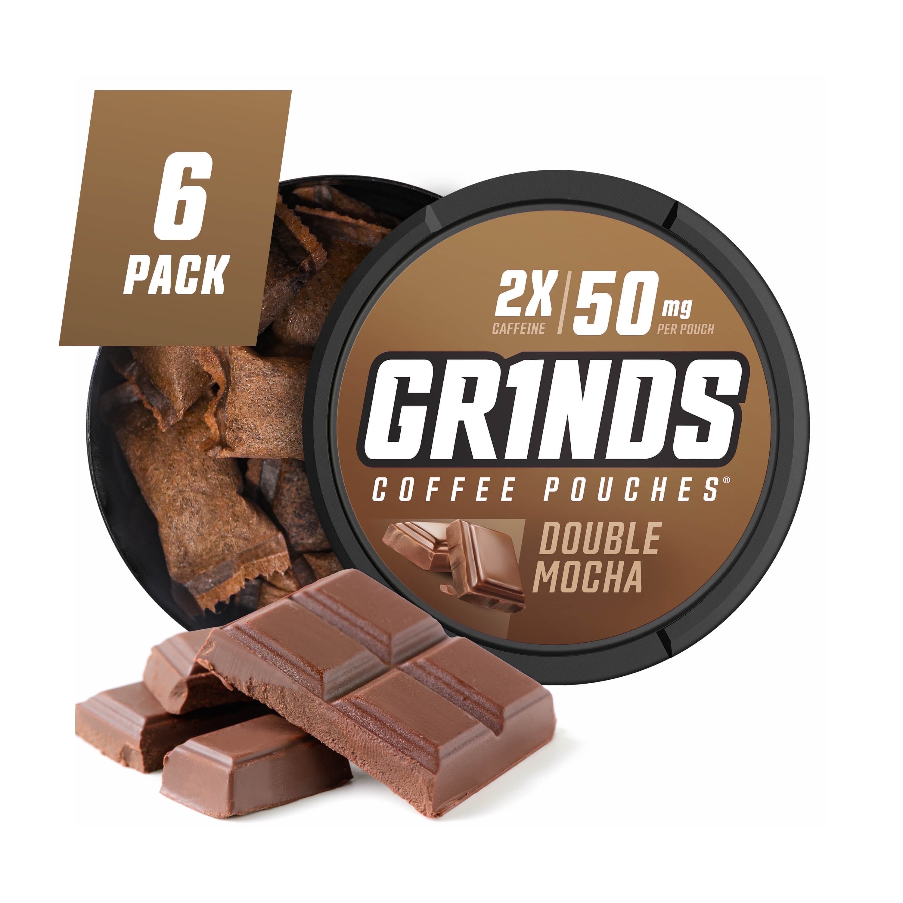 Grinds Double Mocha Coffee Pouches 6 Cans Tobacco Nicotine Free 50mg Caffeine Walmart