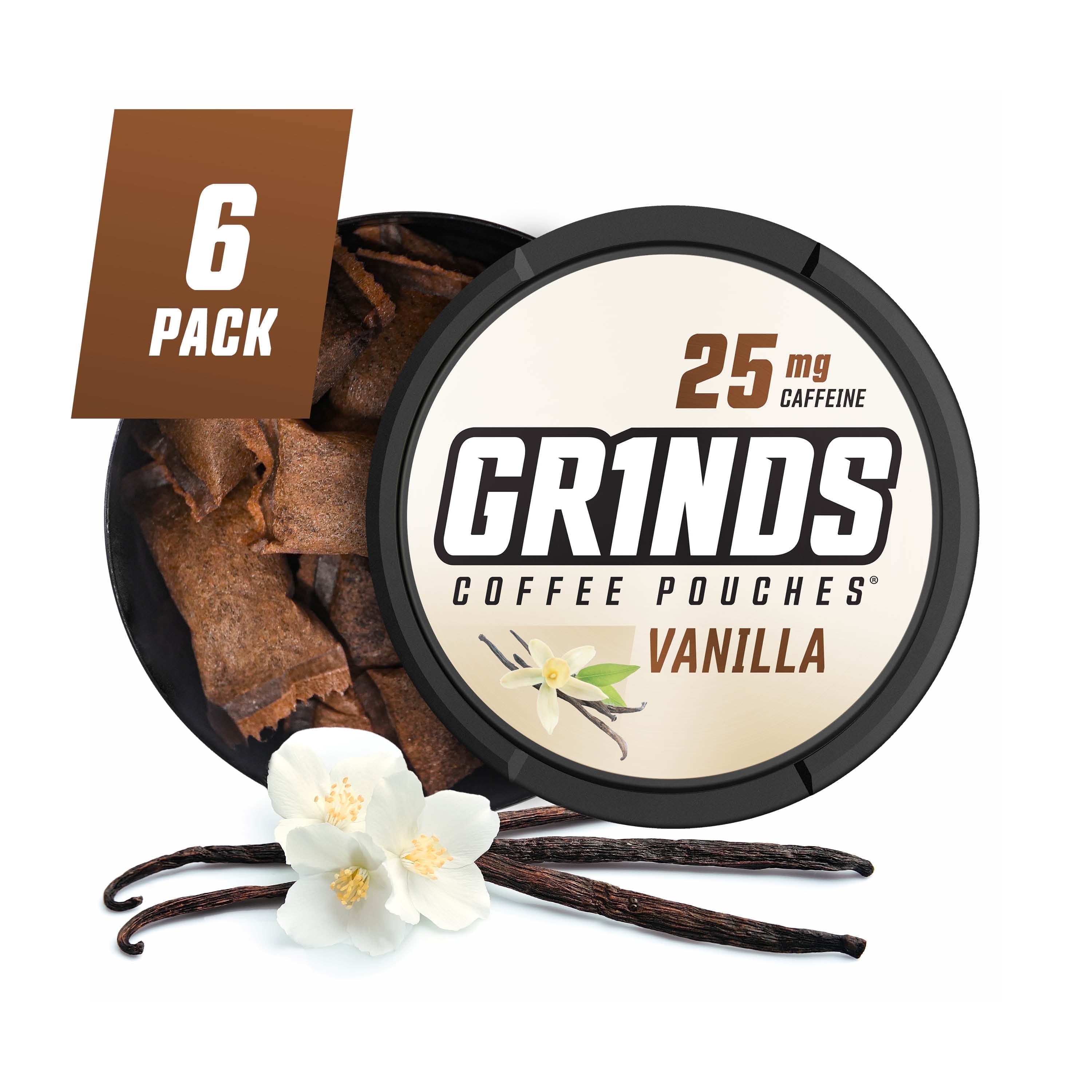 Grinds Coffee Pouches | 6 Cans of Vanilla | Tobacco/Nicotine Free | 25 ...