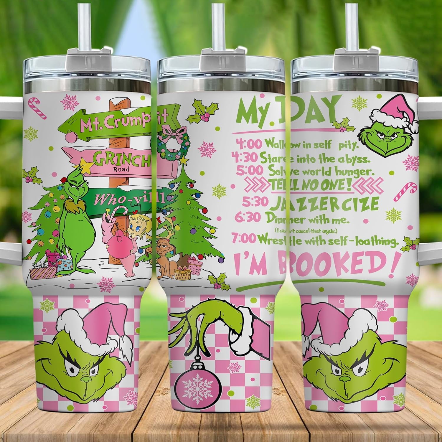 Grinh Christmas Tumbler 40 Oz - Grinh My Day I''m Booked Mt Crumpit Pink - The Grinh Christmas ...