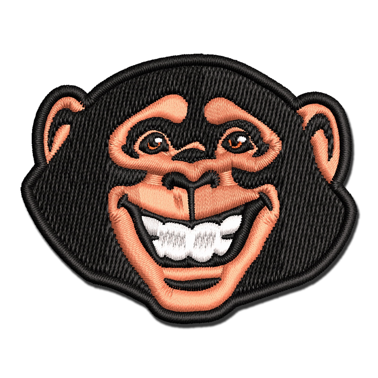 Grinning Chimpanzee Monkey Applique Multi-Color Embroidered Iron-On ...