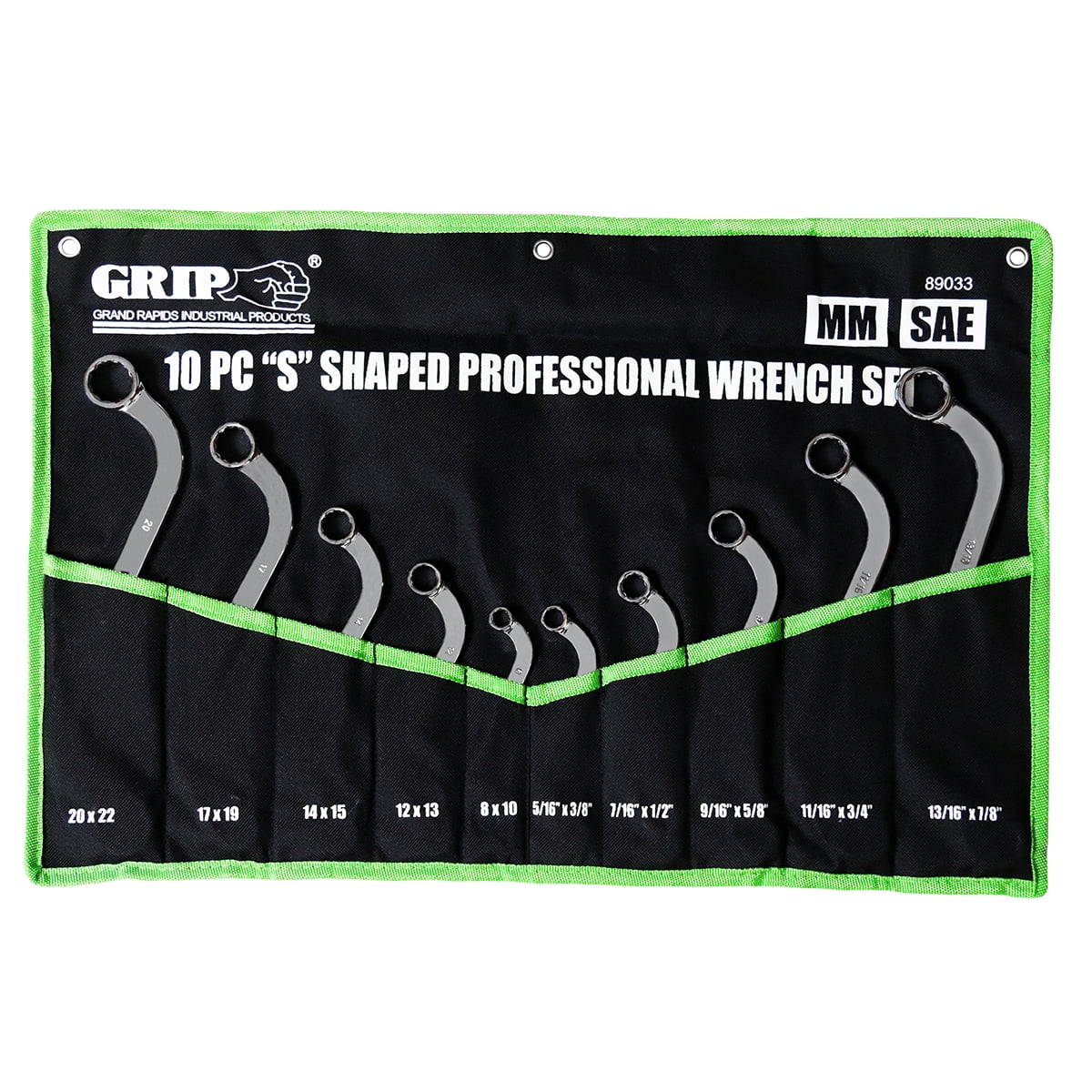 Grip 10 pc Professional "S" Shaped Wrench Set MM & SAE - Roll Up ...