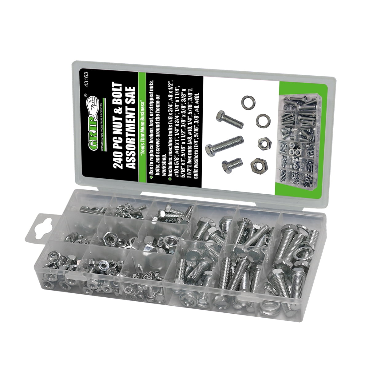 Grip 240 pc Nut & Bolt Assortment SAE - Walmart.com