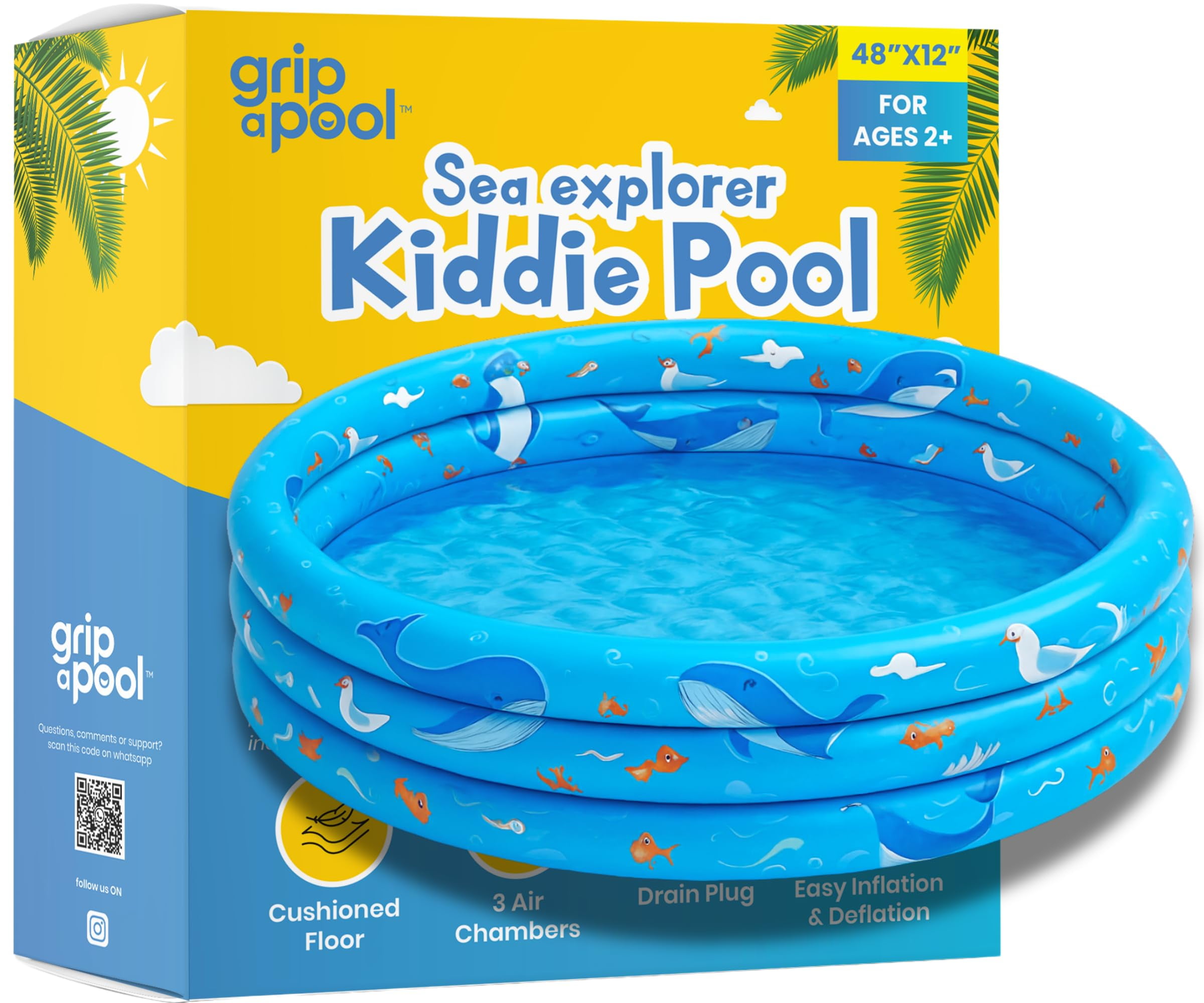 Inflatable Kiddie Pool for Toddlers, 48"X12" Round Plastic Blow Up Kids ...