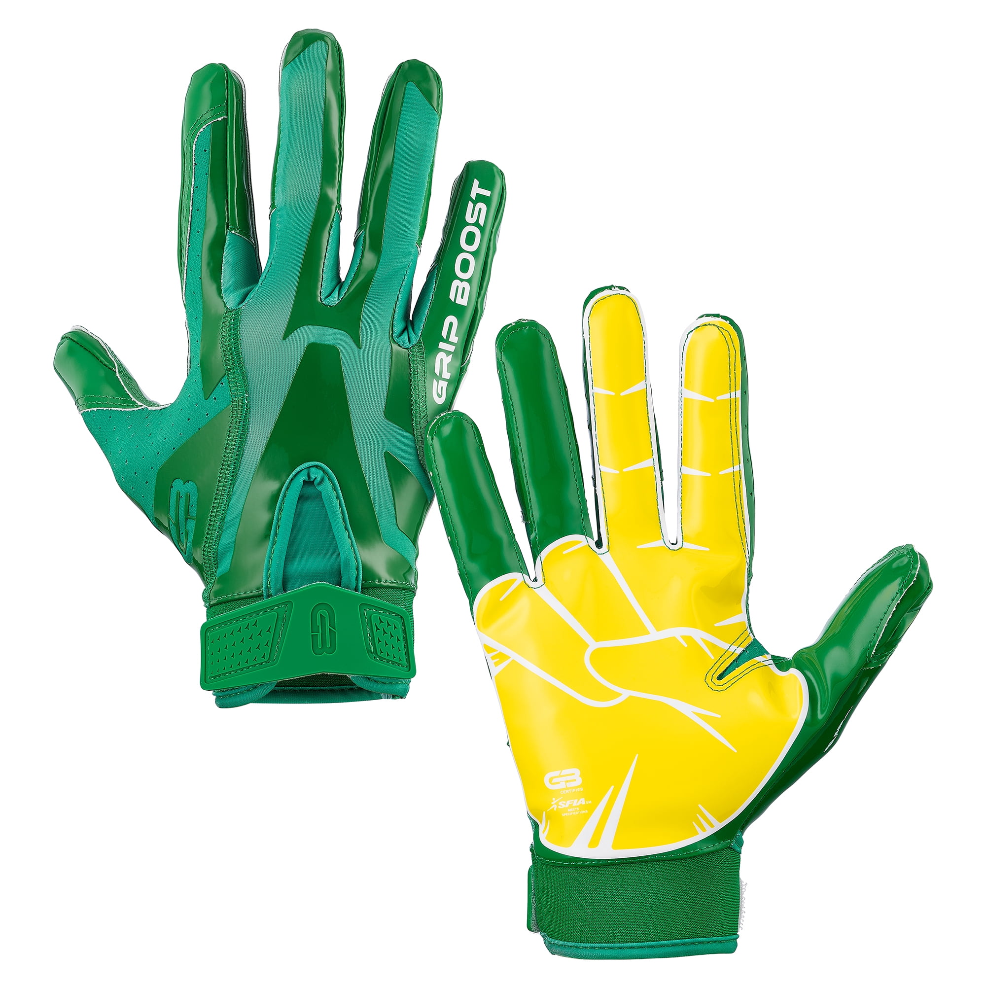 Grip Boost Peace Football Gloves Pro Elite - Adult Sizes (Green/Yellow ...