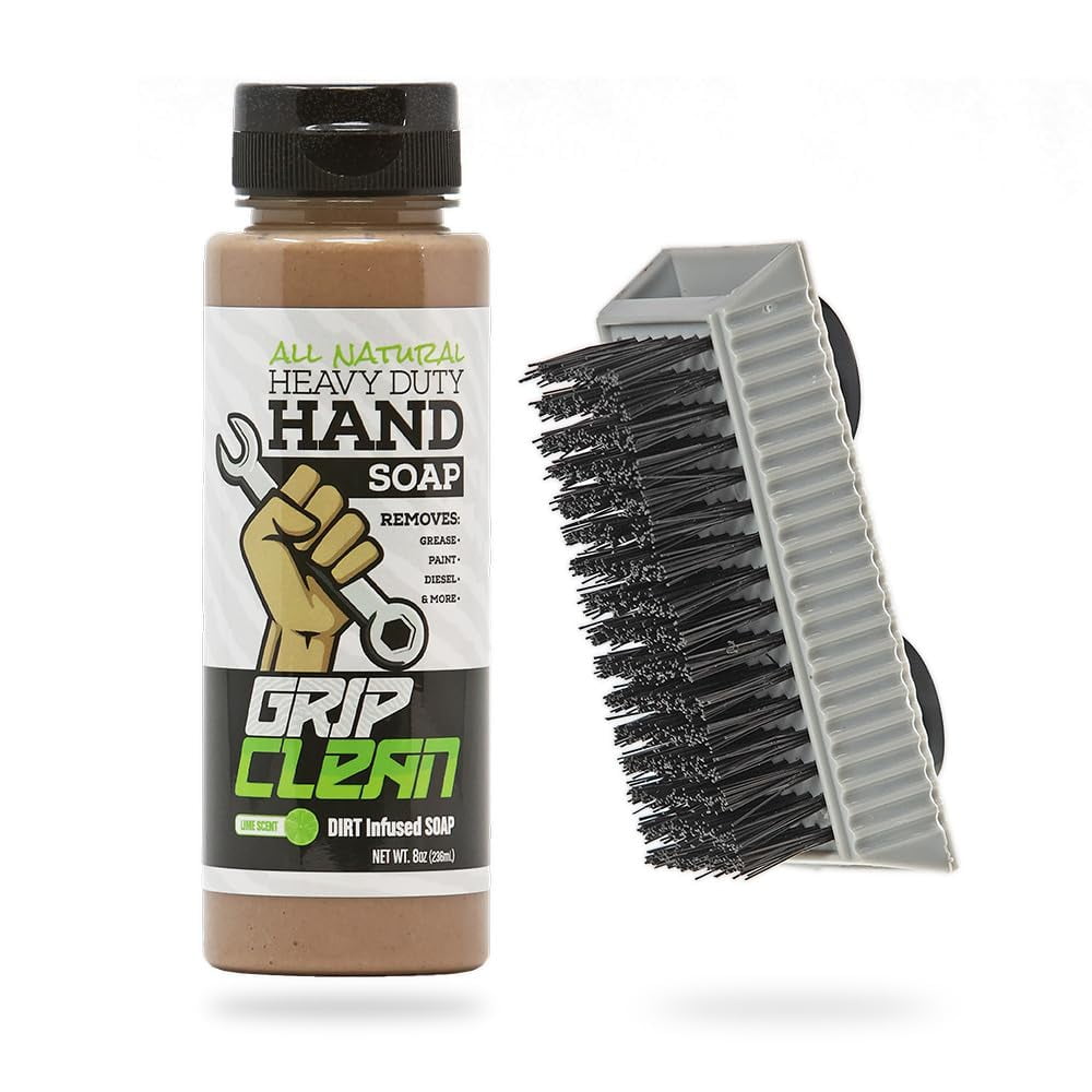 Grip Clean Squeeze Bottle TSF6 & Brush Combo - Heavy-Duty Hand Cleaner & Nail Brush Set - Tackle ...